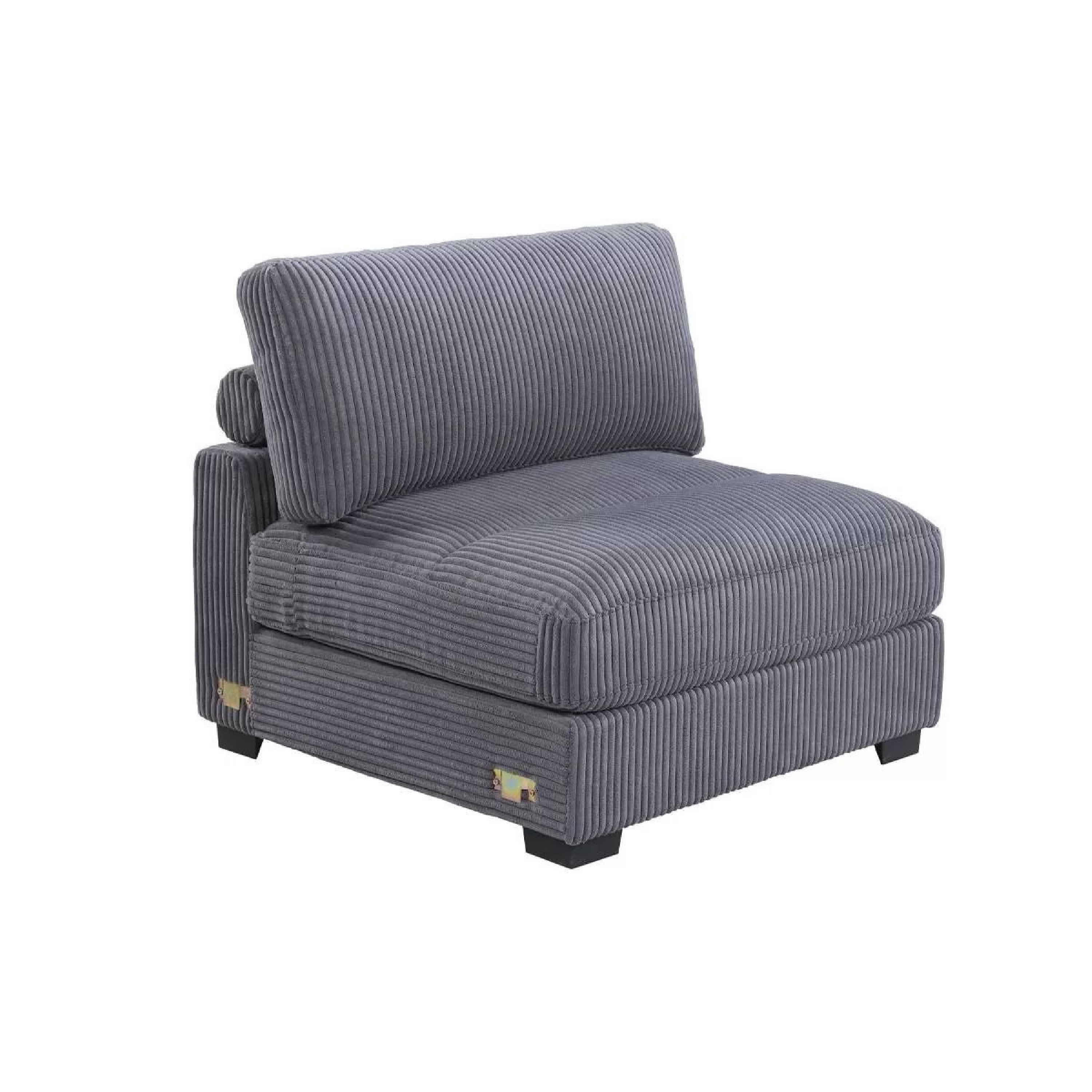 Benjara Nolan Armless Modular Chair With Square Frame, Light Corduroy ...