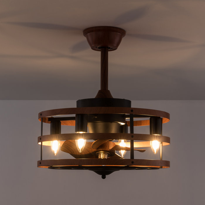 17 Stories 18 Inch 5 - Blade Indoor Enclosed Caged Brown Ceiling Fan ...