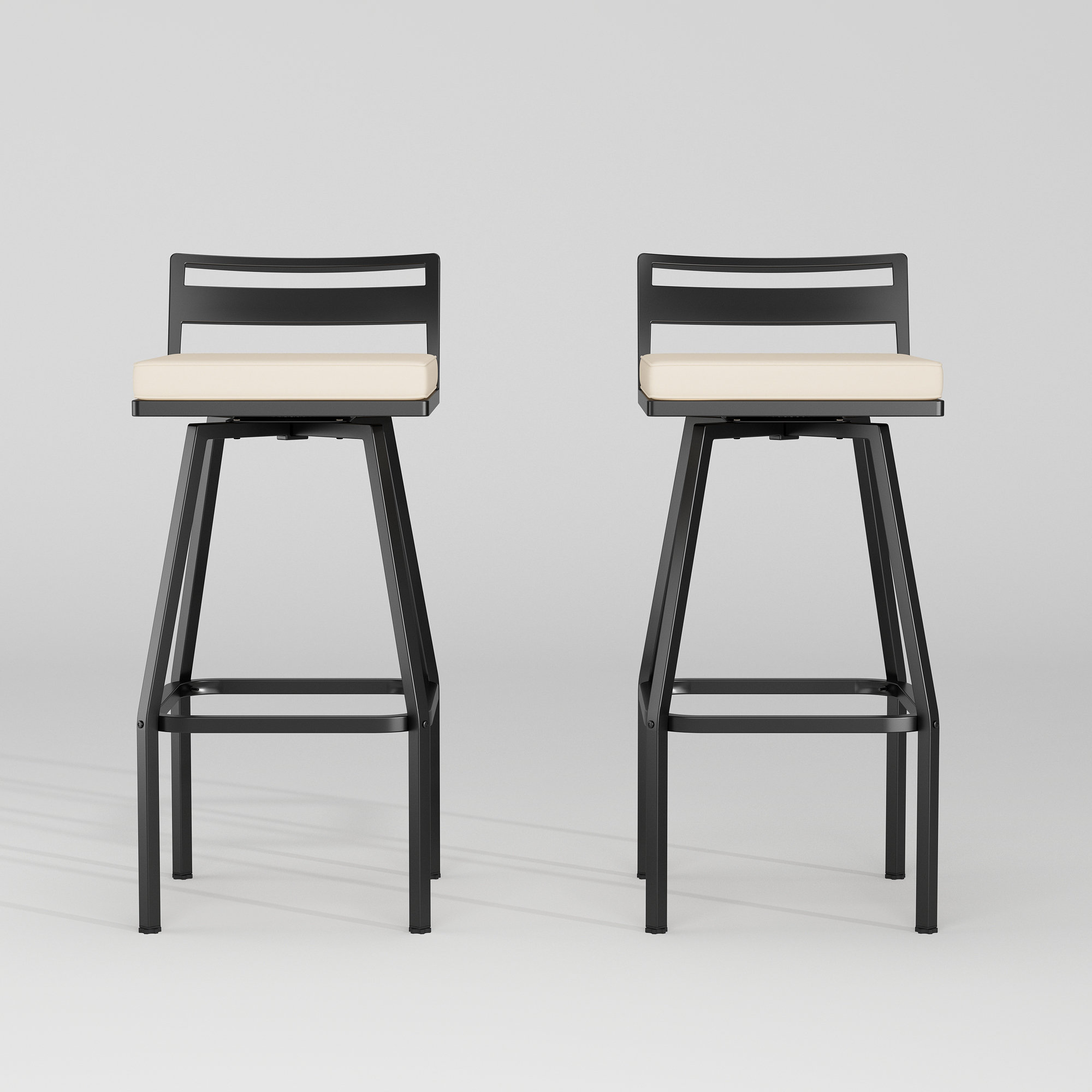 Ebern Designs 2-Piece Patio Bar Stools With 360° Swivel, Metal Frame ...