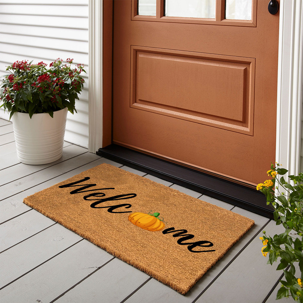 The Holiday Aisle® Funny Coir Doormat Welcome Fall Autumn Pumpkin ...