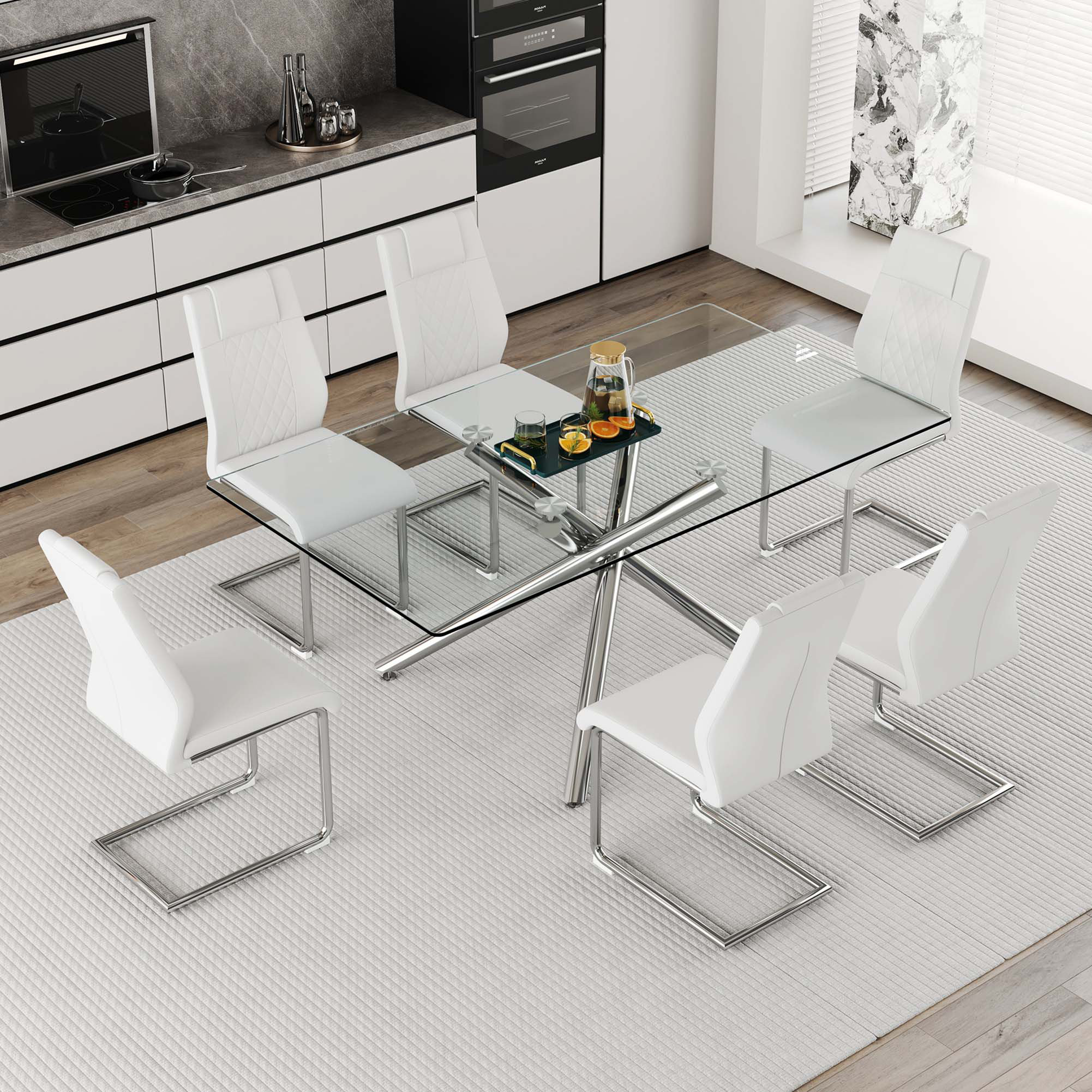 Ivy Bronx Table And Chair Set,Modern Luxurious Tempered Glass Dining ...