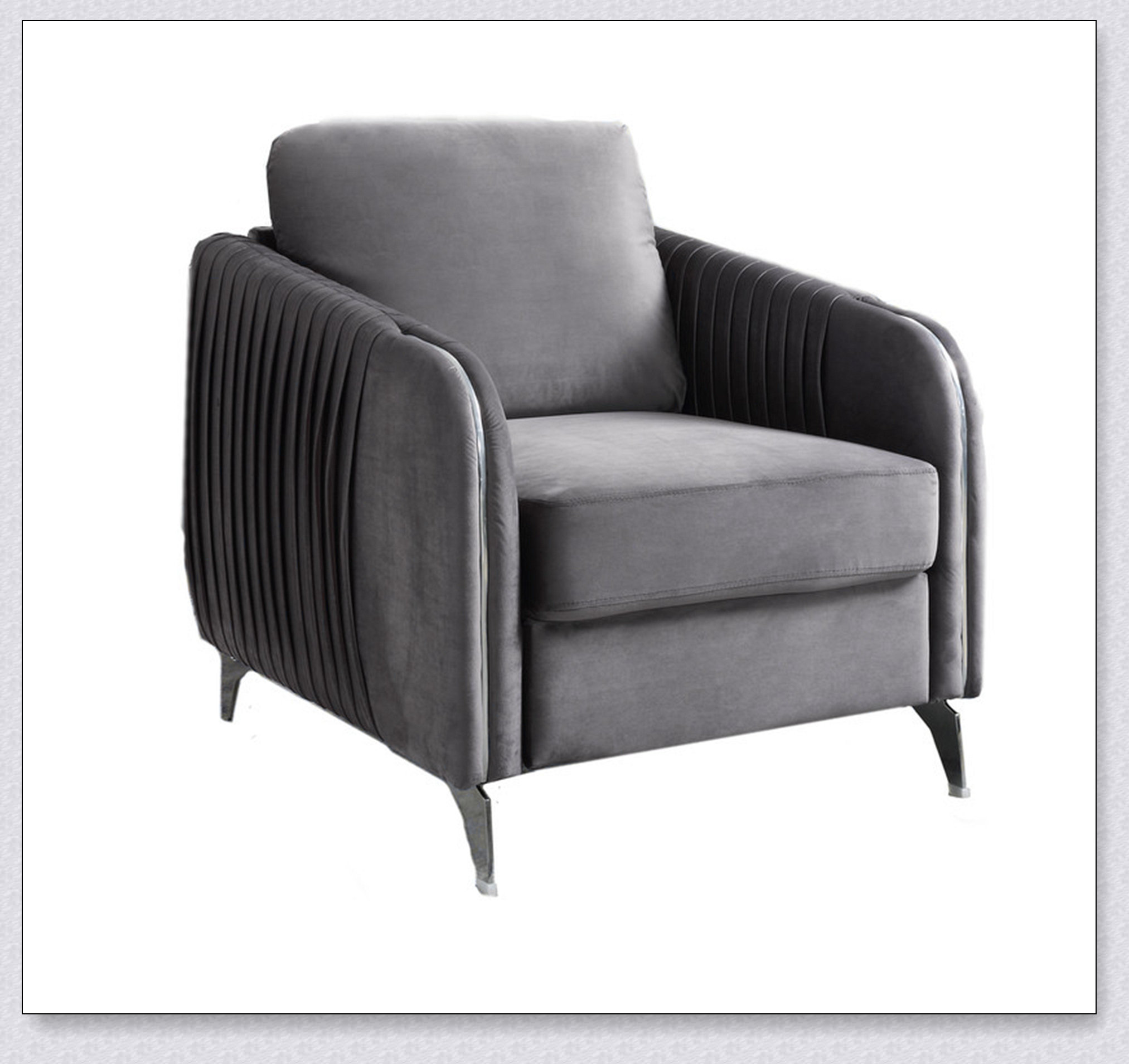 Everly Quinn Gray Velvet Armchair with 4 Legs | Wayfair