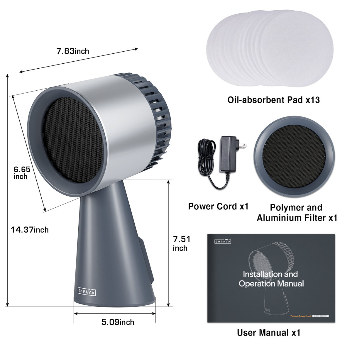 Empava 6.65-inch Portable Countertop Ductless Range Hood, Kitchen Stove ...