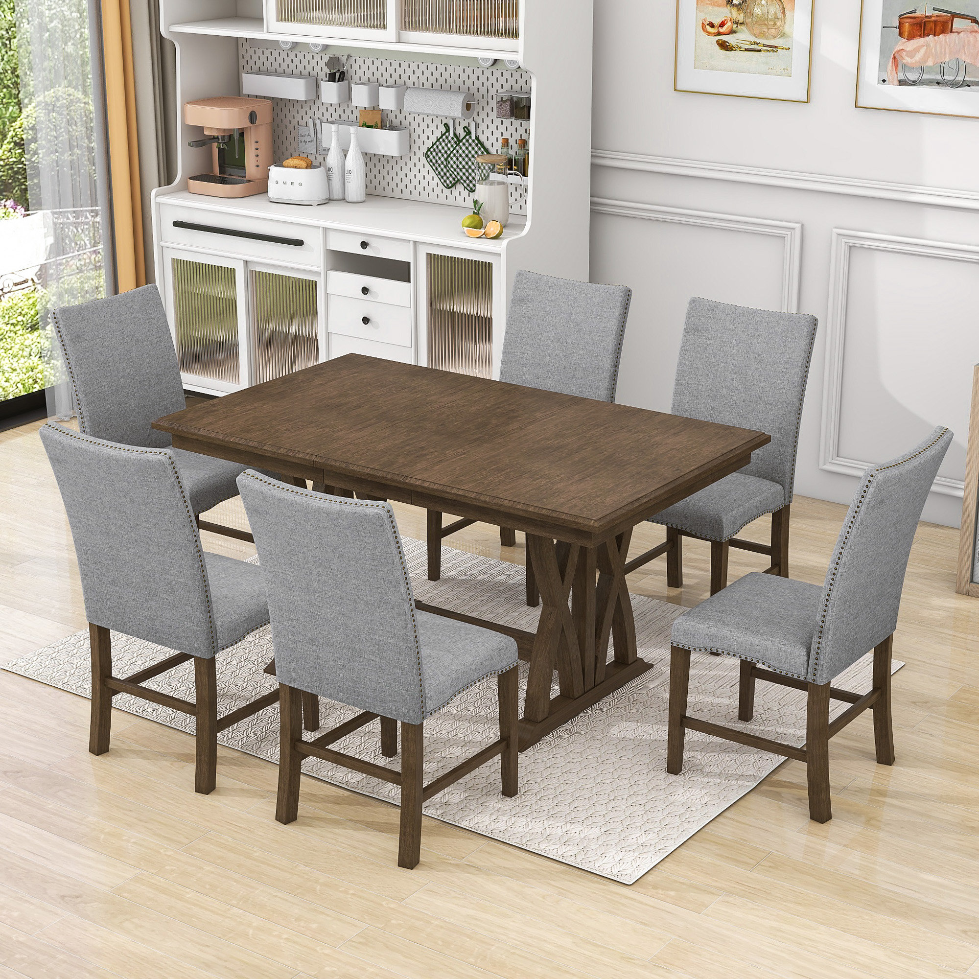 Red Barrel Studio Munana 7-Piece Dining Table Set, Extendable Kitchen ...