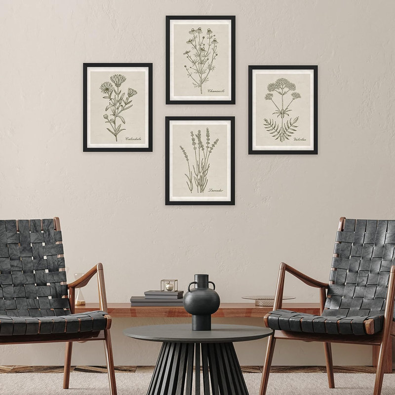 IDEA4WALL Minimal Botanical IDEA4WALL Framed Vintage Classic Wildflower ...