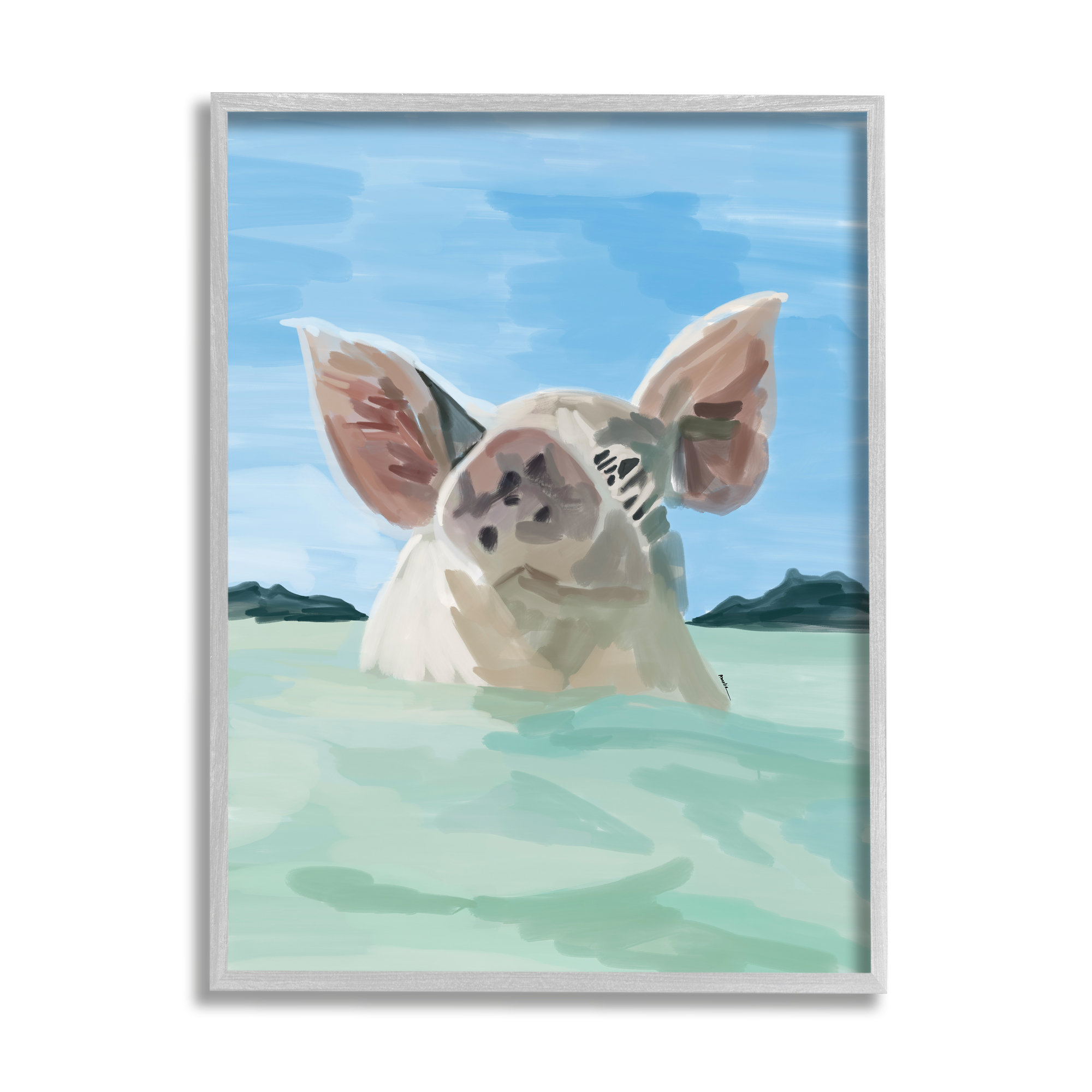 Stupell Industries Abstract Pig Swimming Animal Framed Giclee Art By ...