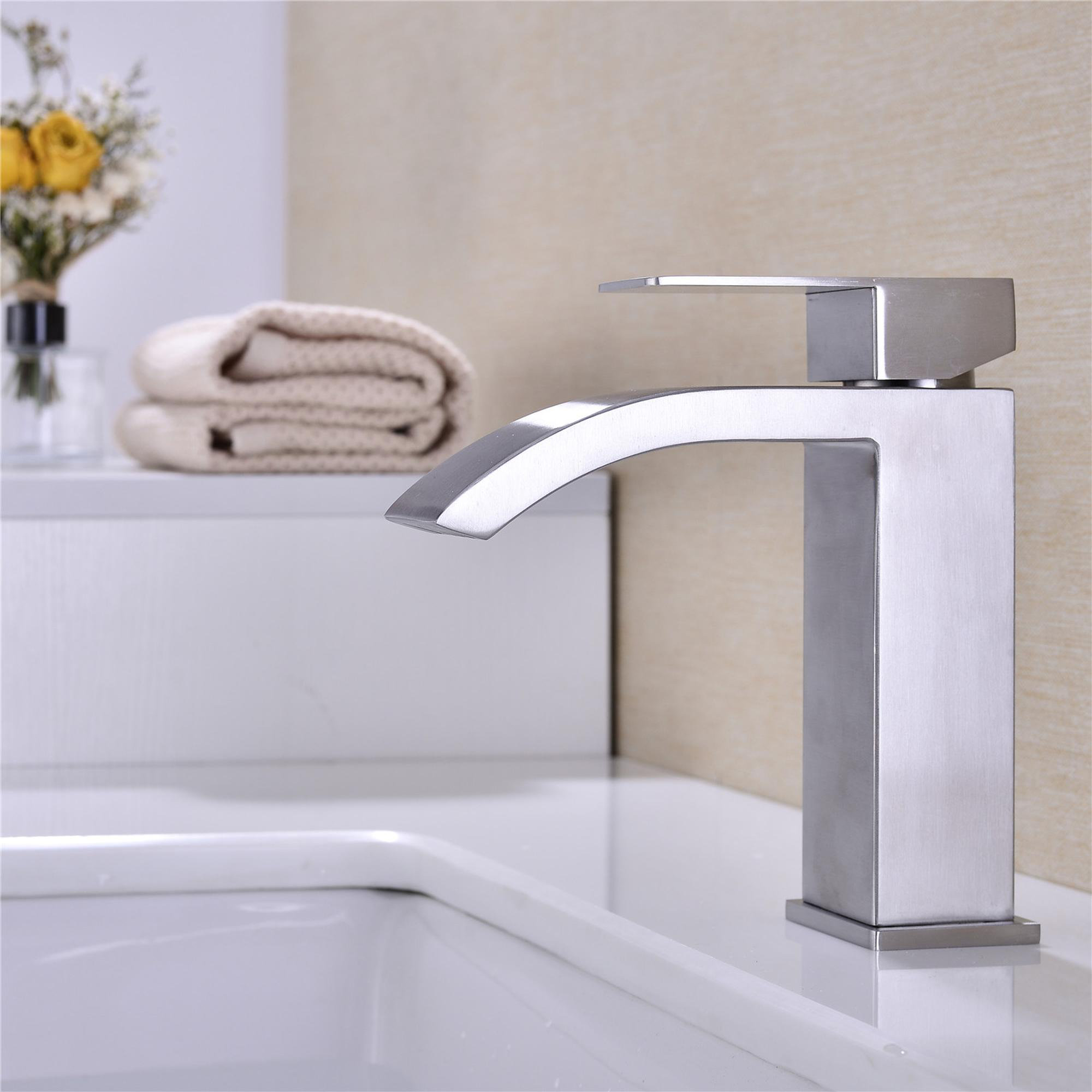 CHIEVE Waterfall Spout Bathroom Sink Single Handle Faucet with Pop-Up ...