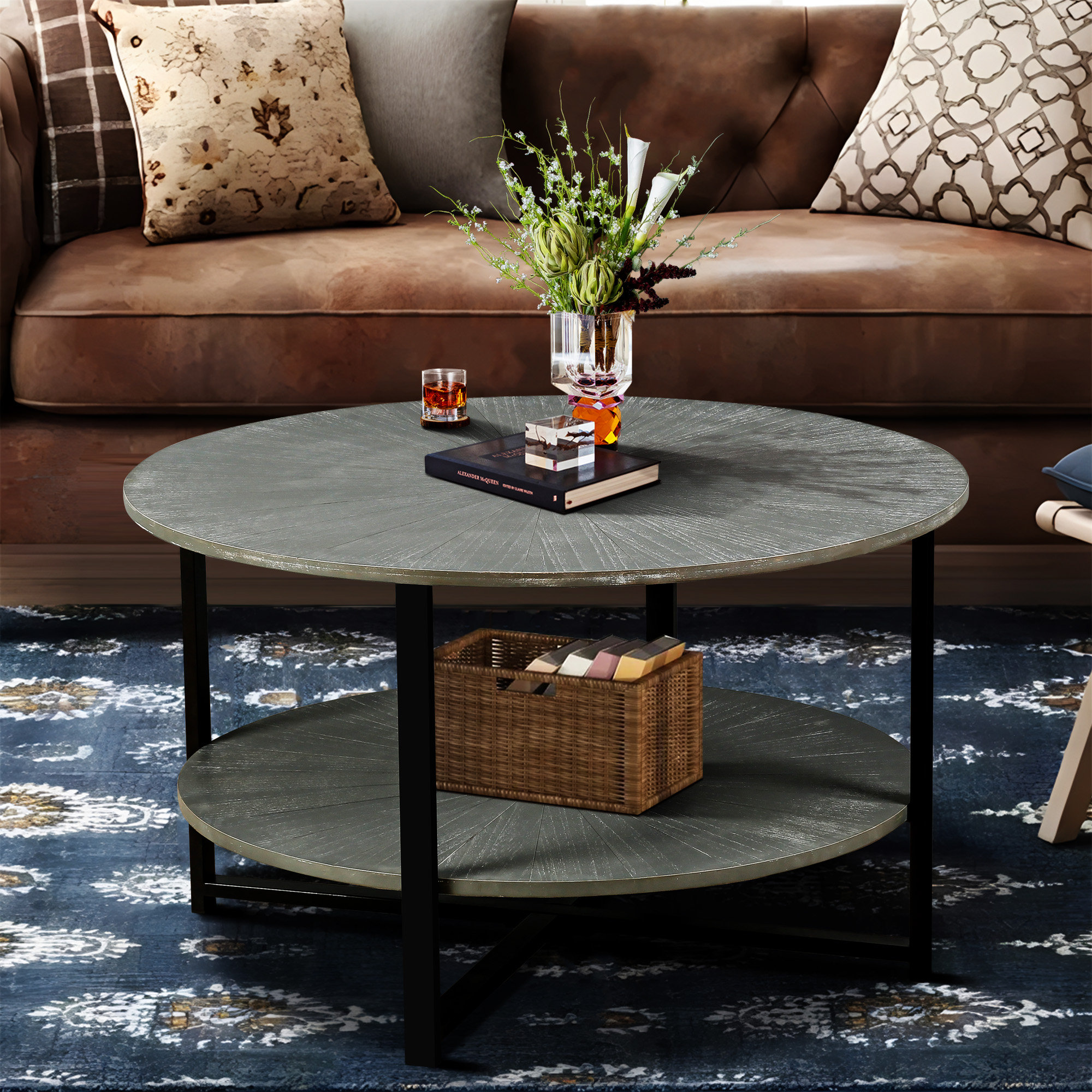 Mercer41 Round Coffee Table With 2-Tier Storage - Wayfair Canada