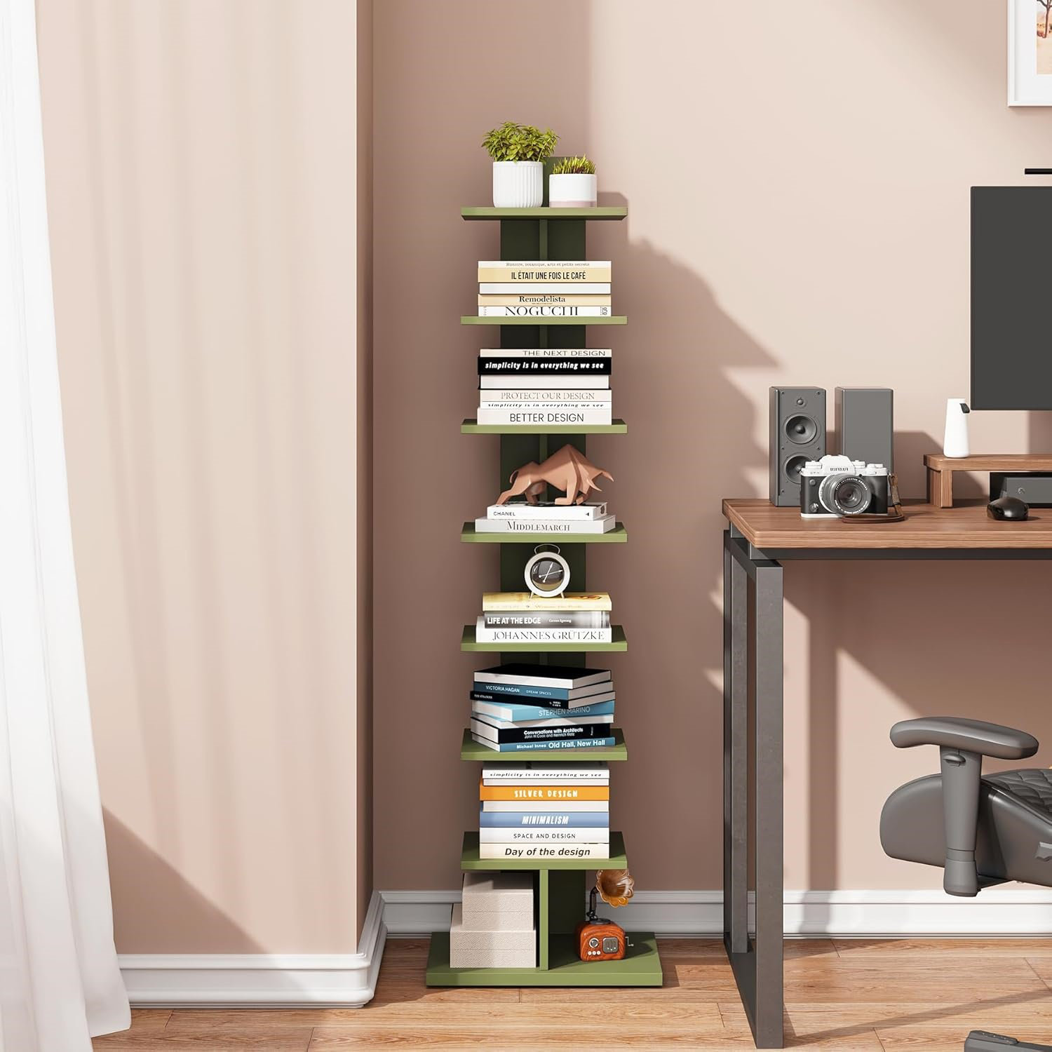 Ivy Bronx Bookshelf, 8-Tier Bookcase, Narrow Spine Book Shelf for Small ...