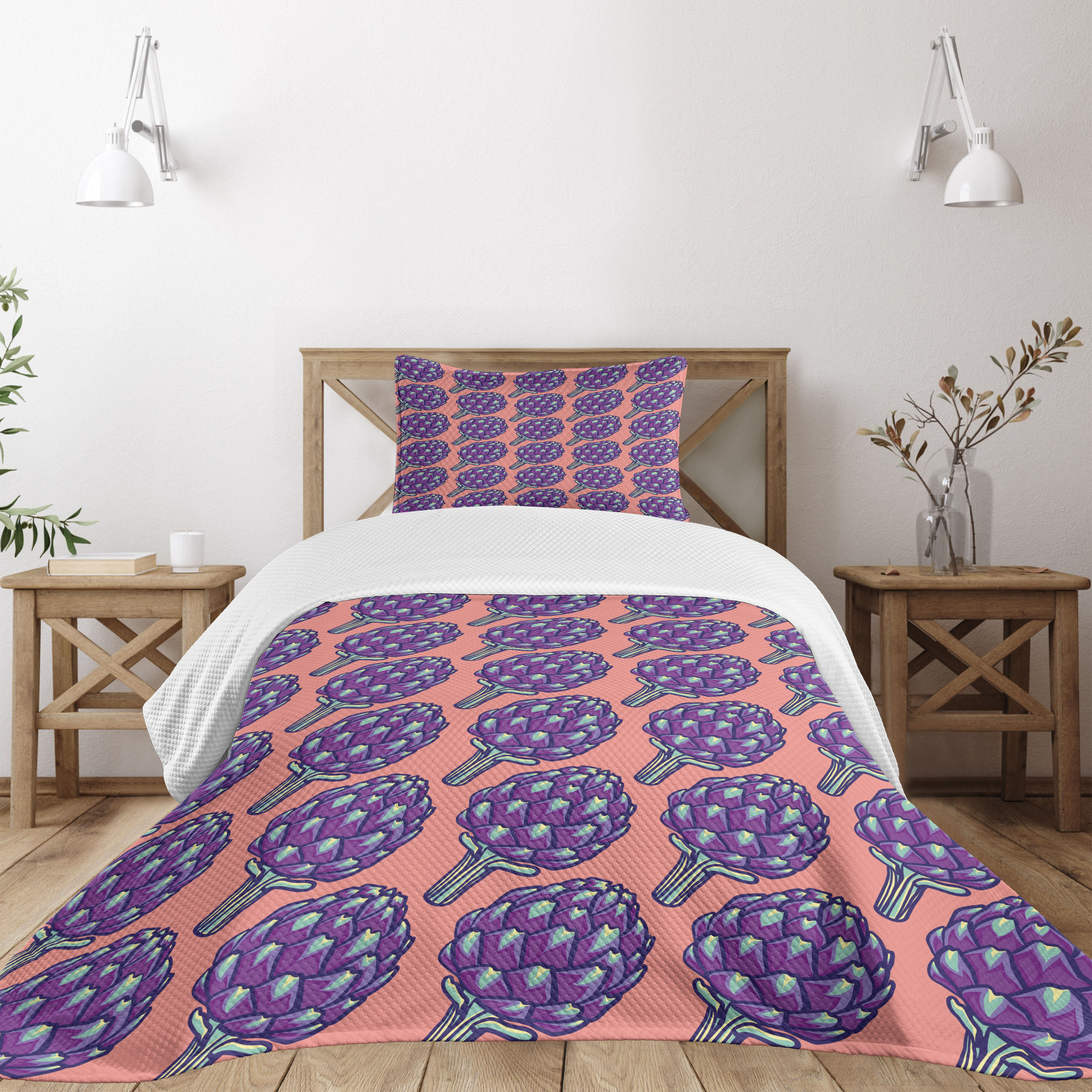 Ambesonne Artichoke Bedspread Set Roman Vegetables Print Violet and ...