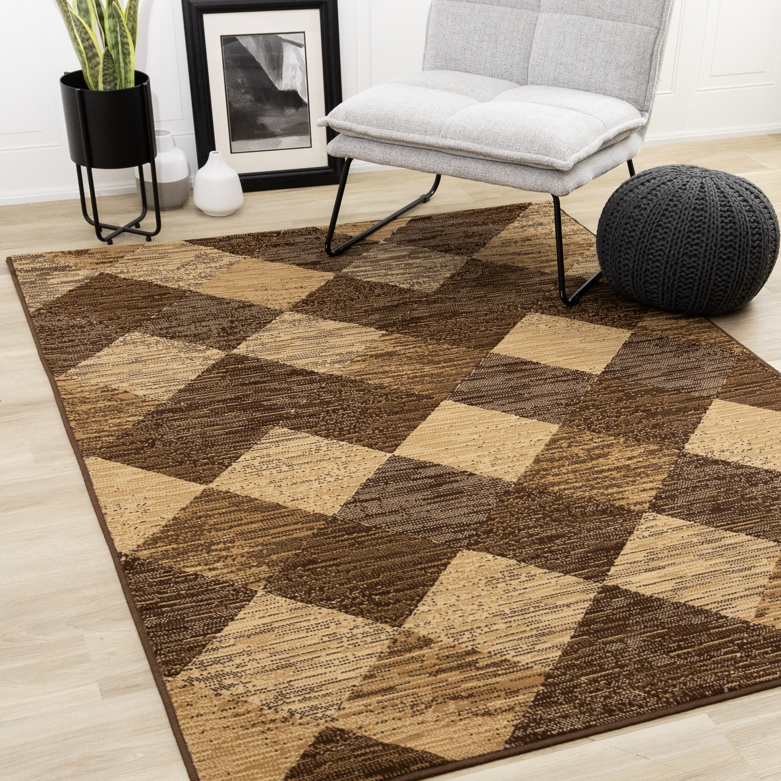 Kalora Faira Brown Beige Distressed Checkers Area Rug | Wayfair