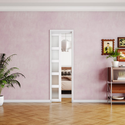 ARK DESIGN Frosted Glass 5-Lite Sliding Pocket Door White Standard Door ...