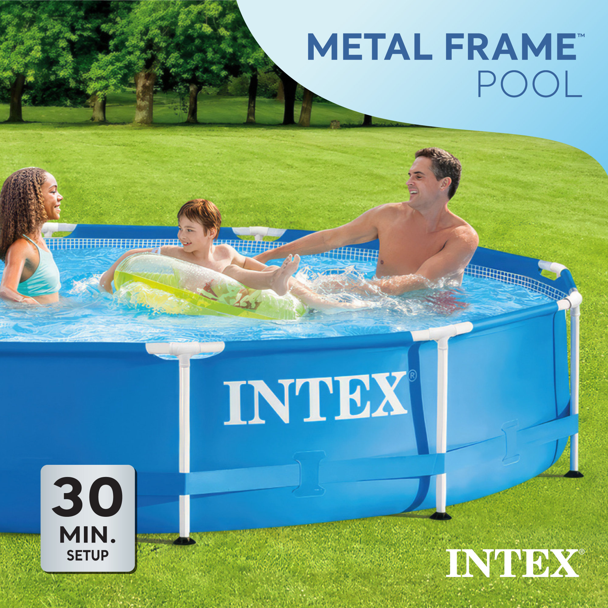 Intex Round Metal Frame Outdoor Backyard Above Ground Swimming Pool ...