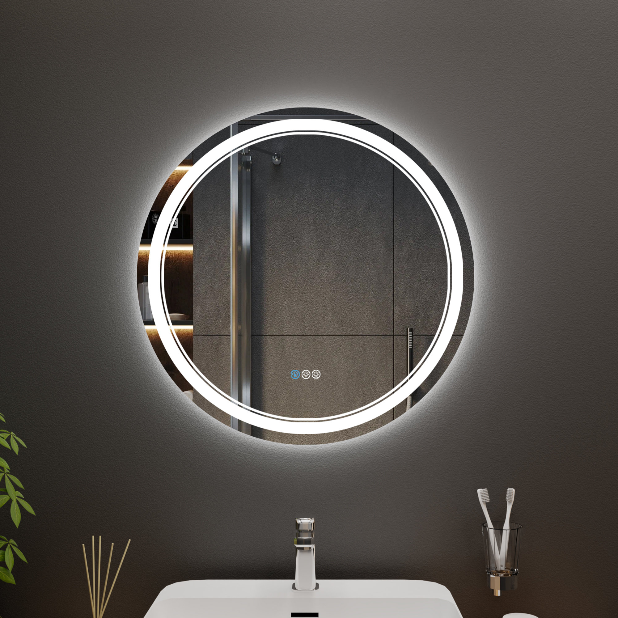 Ivy Bronx Convery Contemporary Round Vanity Mirror with Defogging and ...