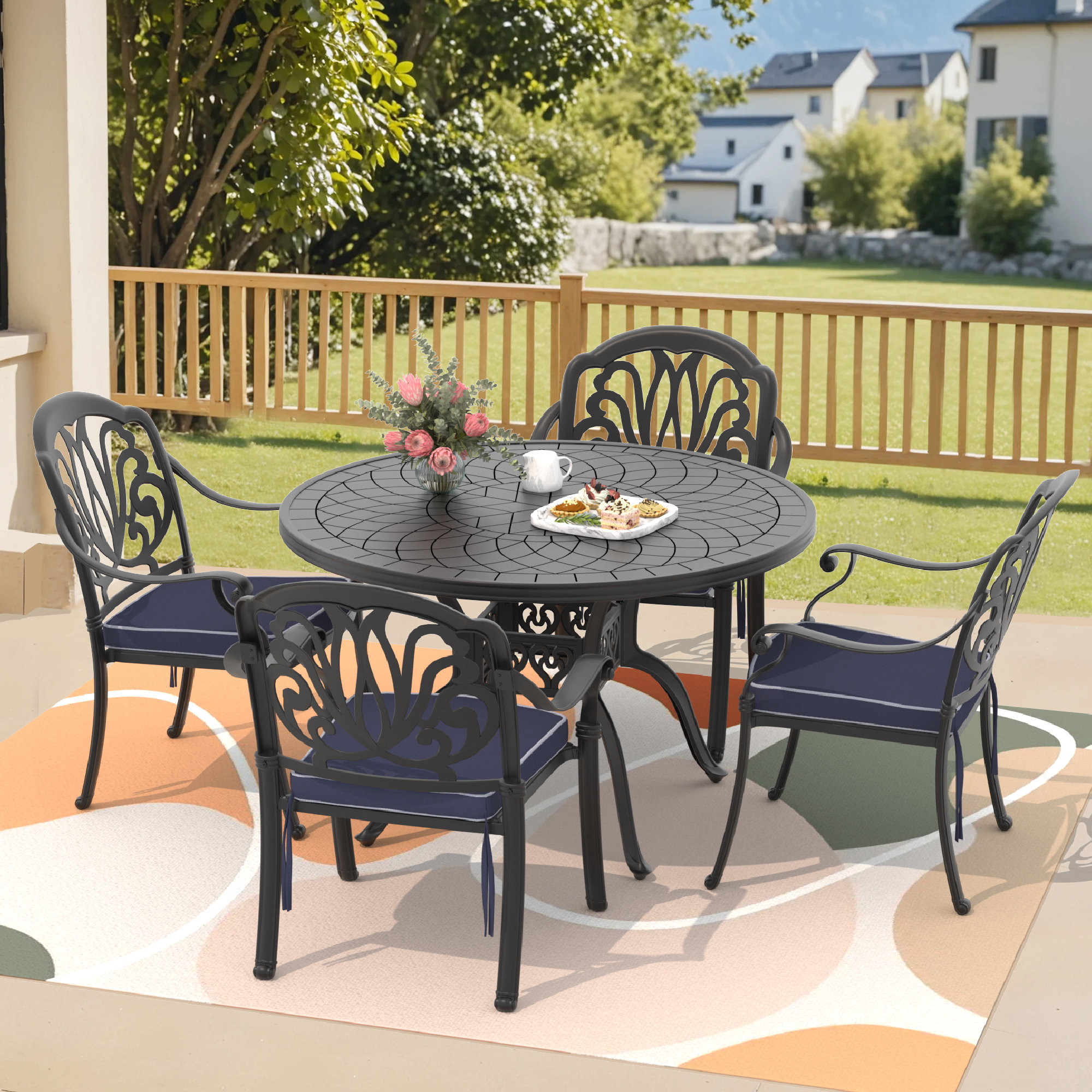 Canora Grey Sewellyn 5-Piece 47.24 -inch Round Table Cast Aluminum ...
