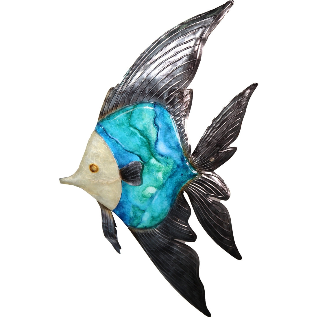 Highland Dunes Metal & Capiz Blue Gem Bannerfish Wall Art 12.5x22 ...