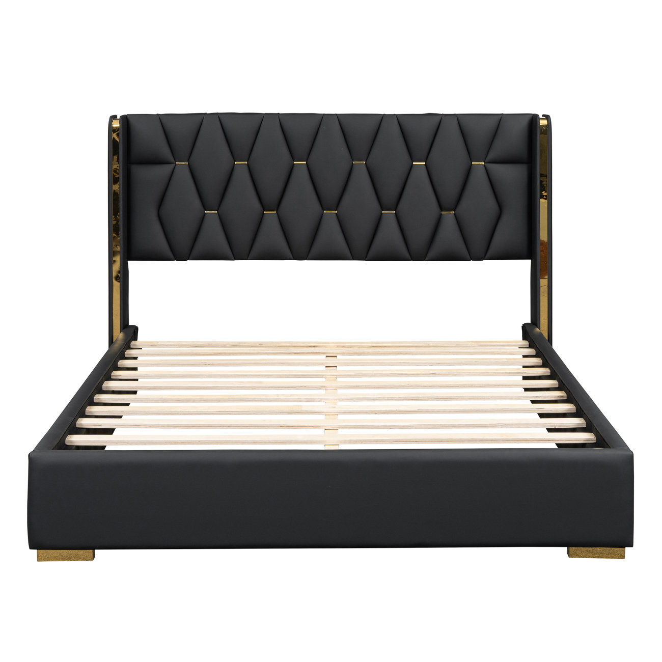 Latitude Run® Upholsted Platm Bed Frame With Metal Strips | Wayfair