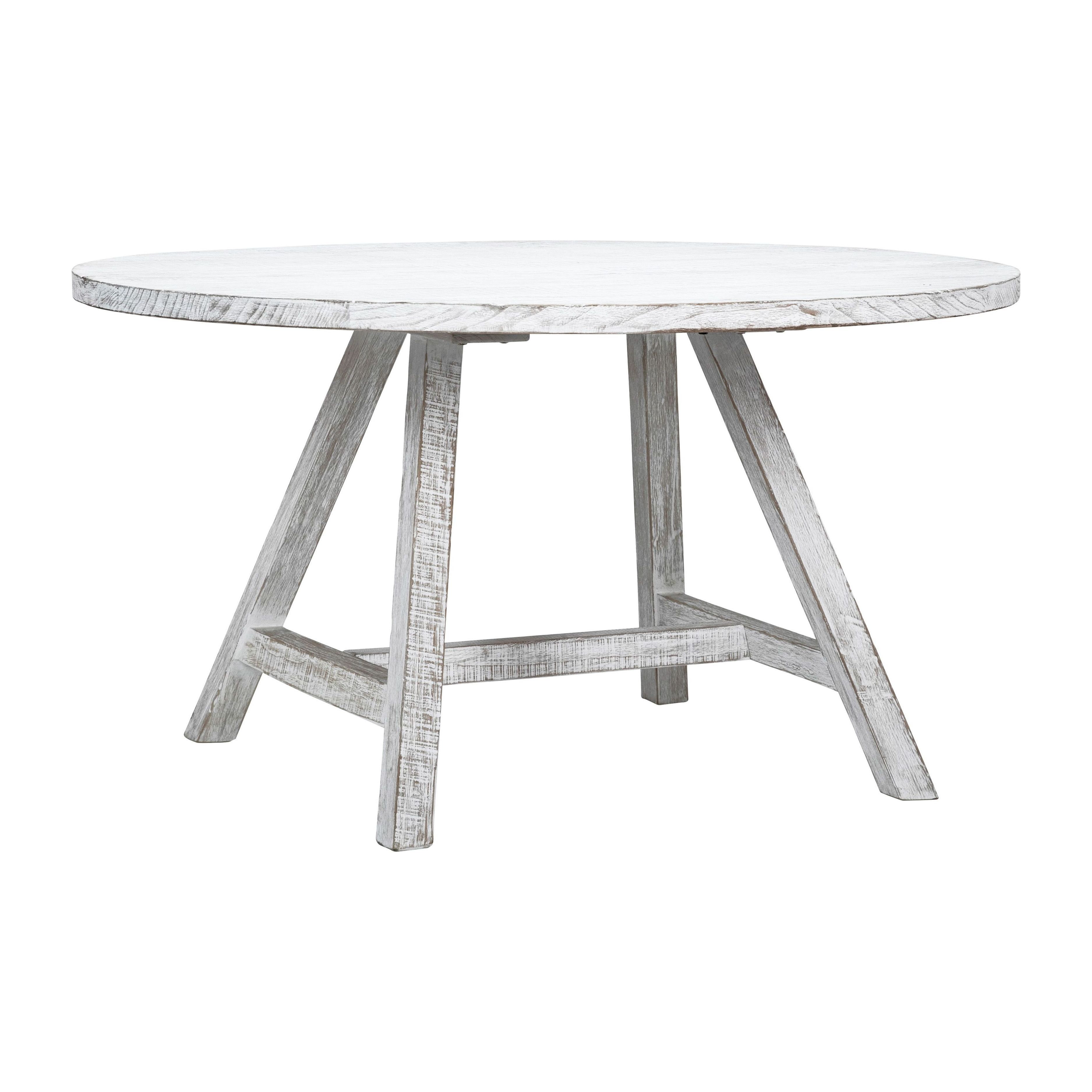 Gracie Oaks Janiecia 56" Round White Wash Dining Table with 4 Leg ...