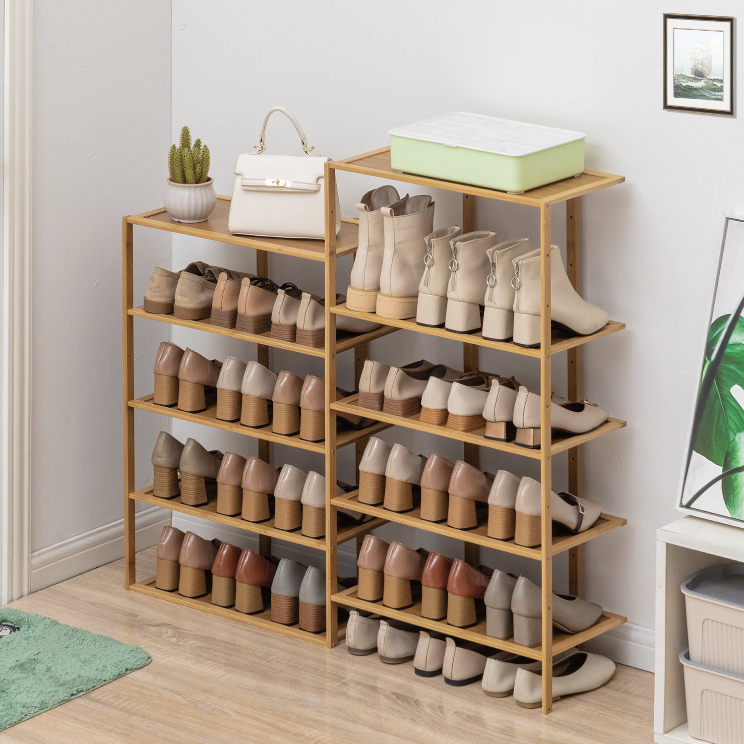 MoNiBloom 10-Tier 30 Pairs Shoe Rack, Bamboo Narrow Shoes Display Shelf ...