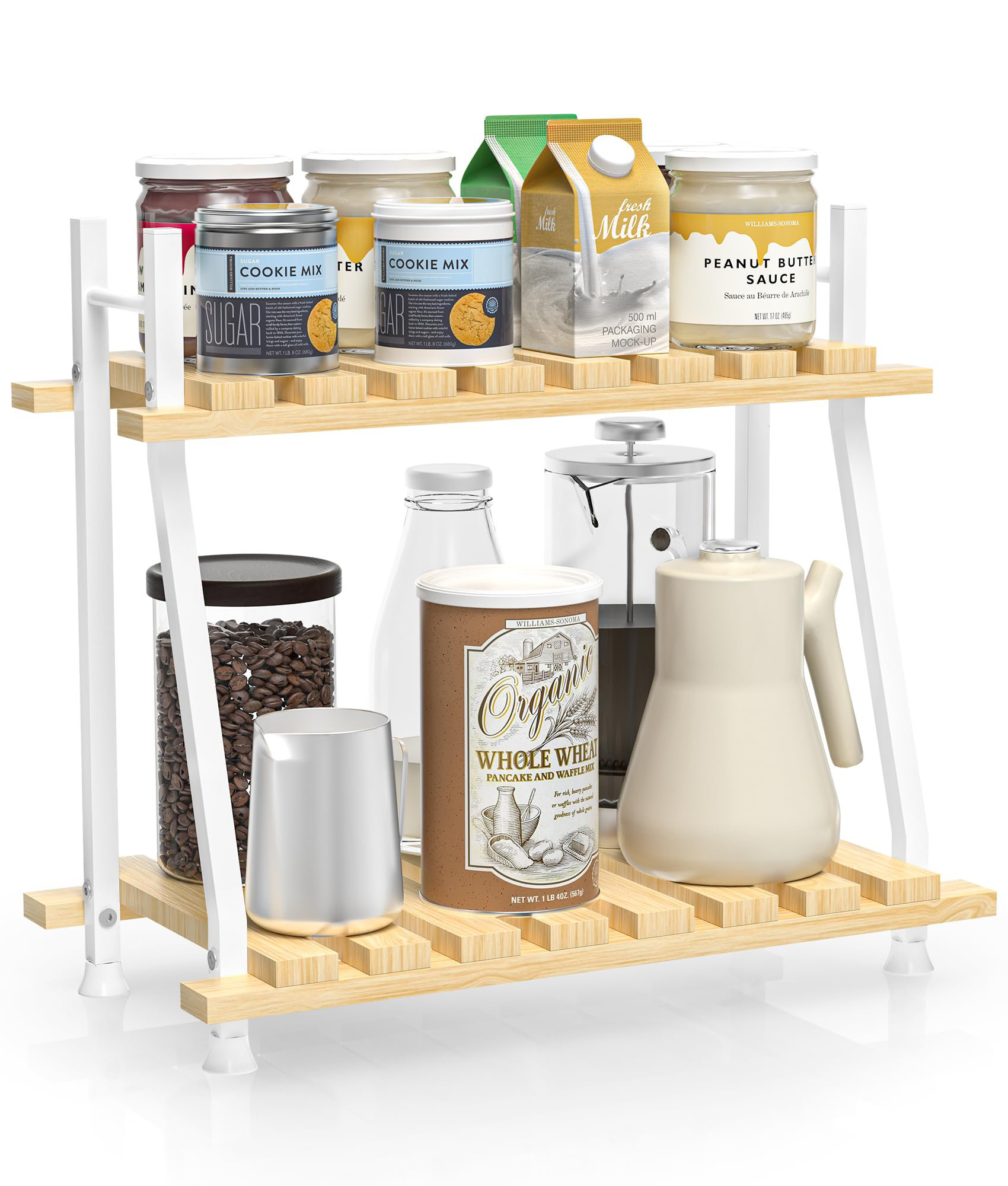 Gracie Oaks Coffee Bar Organizer, 2 Tier Wood Coffee Station Organizer ...