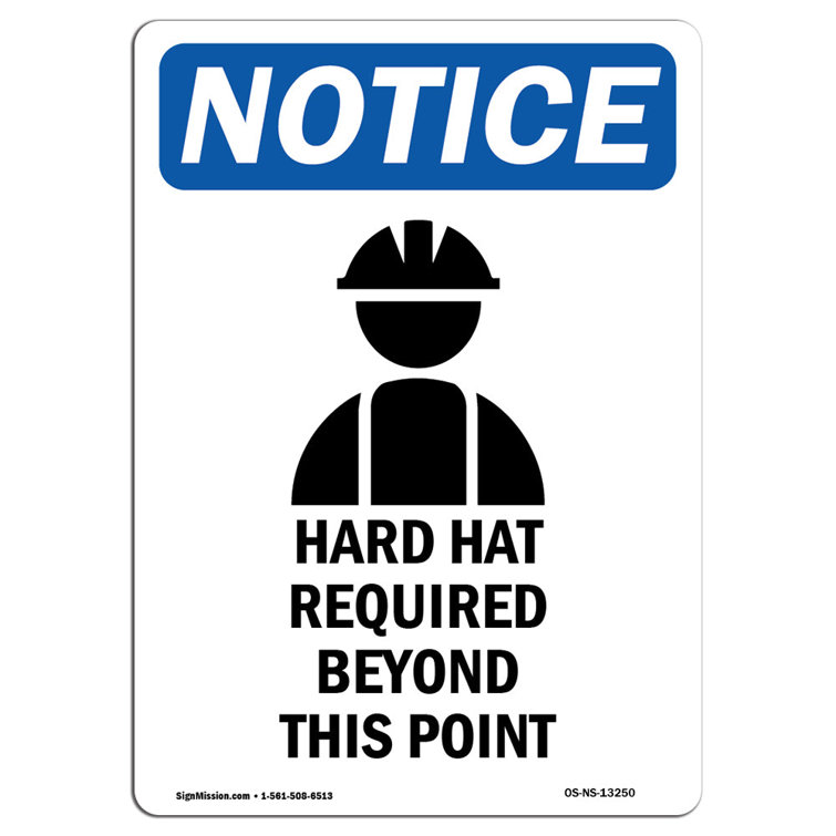 SignMission OSHA Notice - Hard Hat Required Sign With Symbol | Heavy ...
