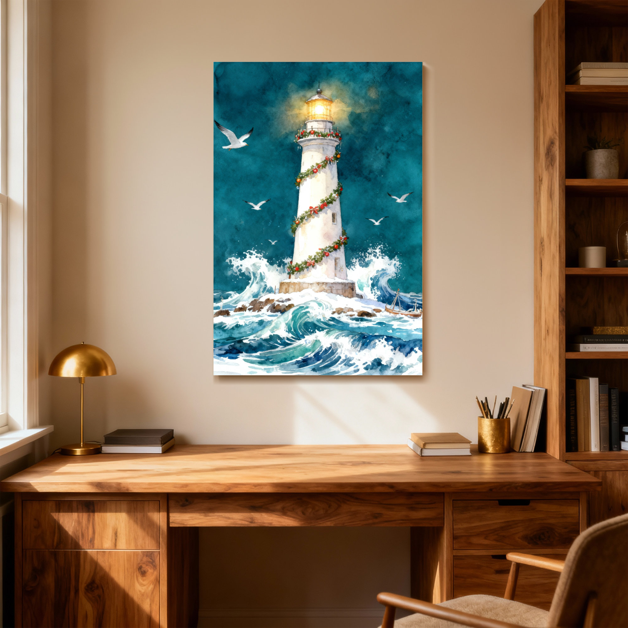 Breakwater Bay Christmas Lighthouse With Garland And Waves | Wayfair
