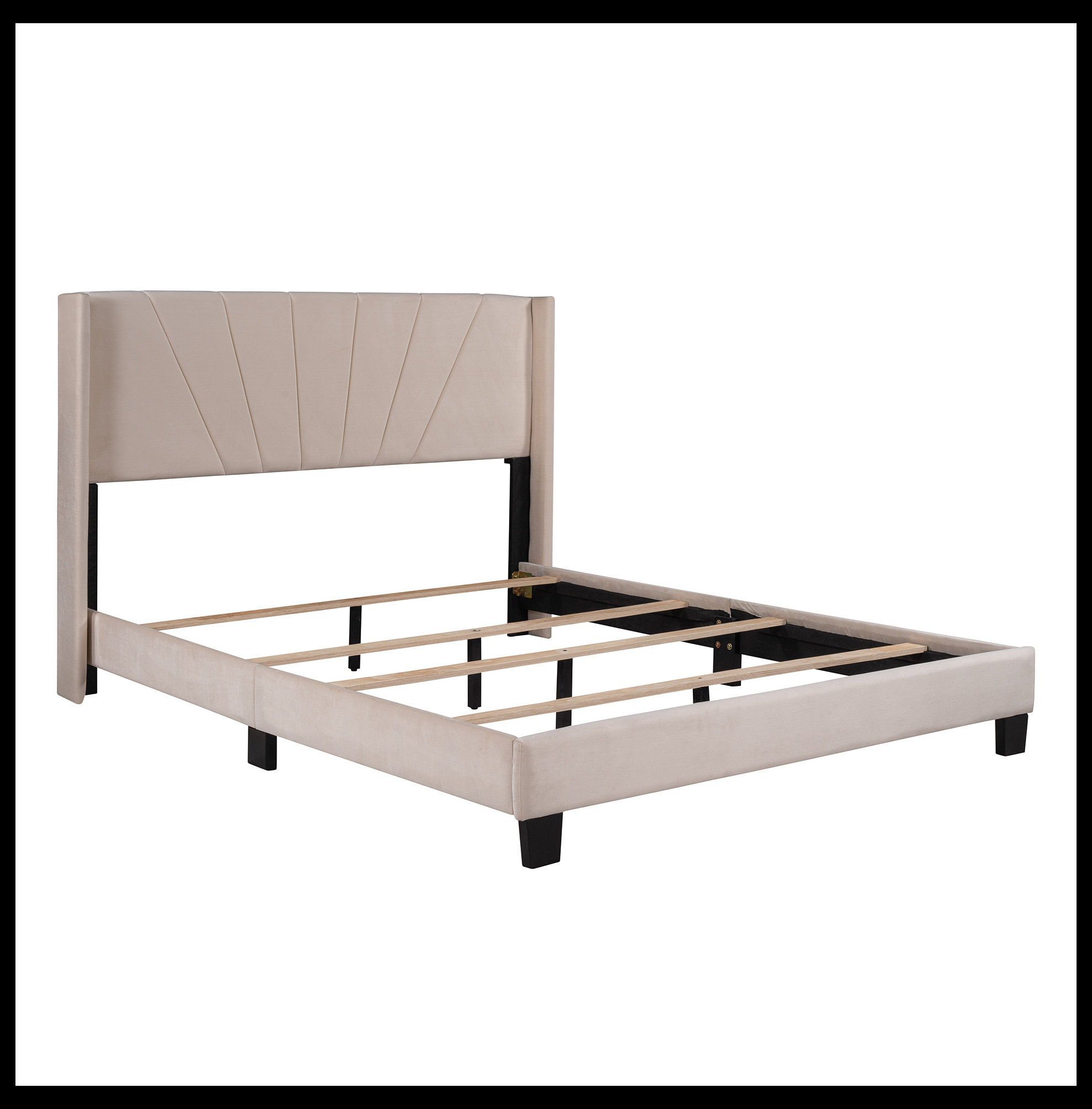 Red Barrel Studio Velvet Upholstered Platform Bed, Box Spring Needed ...