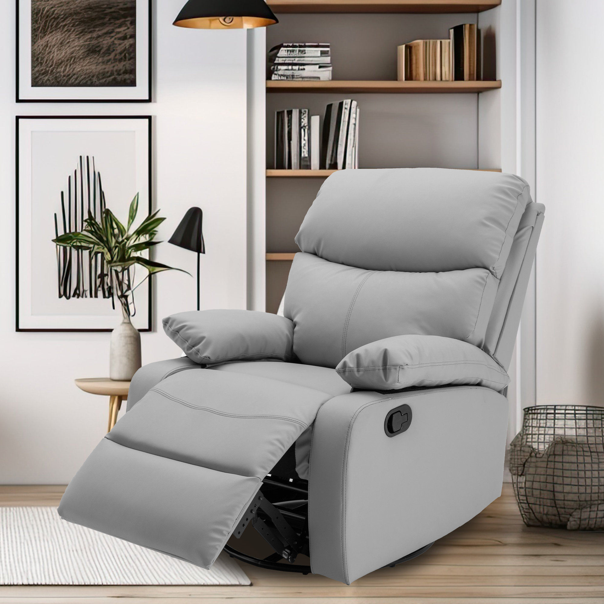 Ebern Designs Pushman 30'' Wide Genuine Leather Recliner Manual Swivel ...
