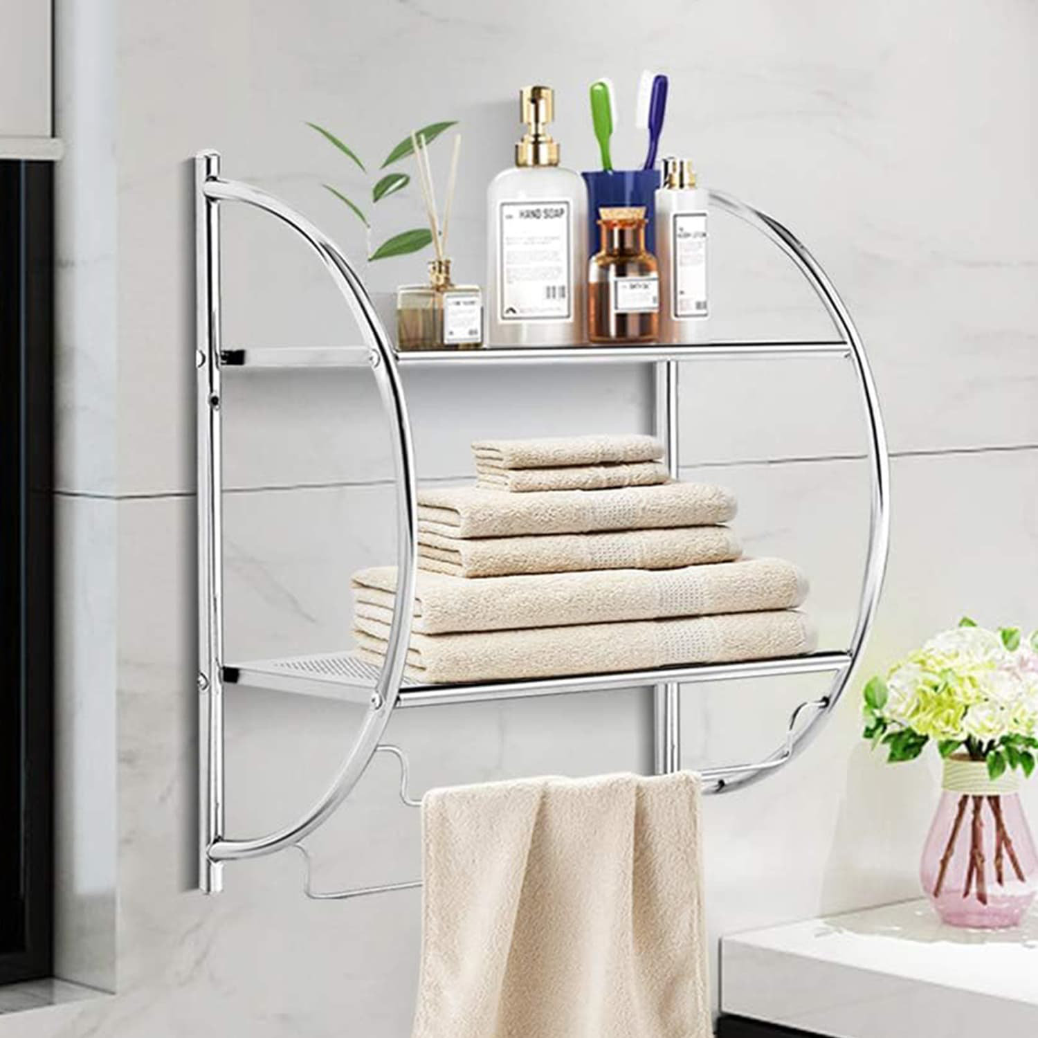 Ivy Bronx Wall Mounted 2 Level Bathroom Shelf, Bathroom Shelf, Family ...