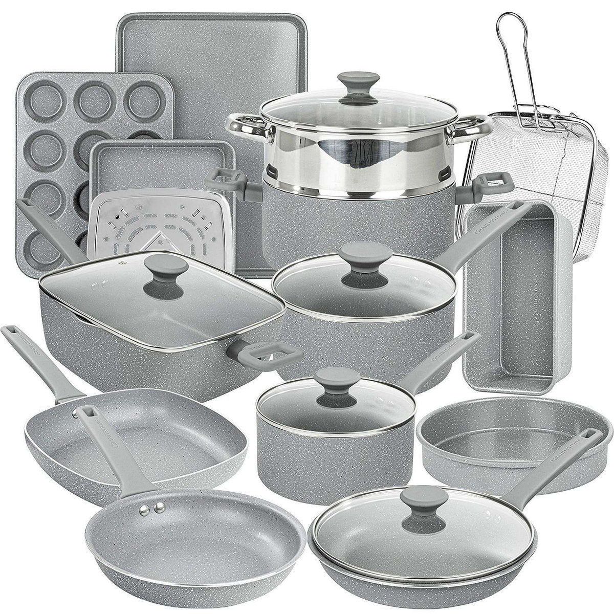 Granitestone Diamond Desert Grey 20 Pc Nonstick Cookware and Bakeware ...
