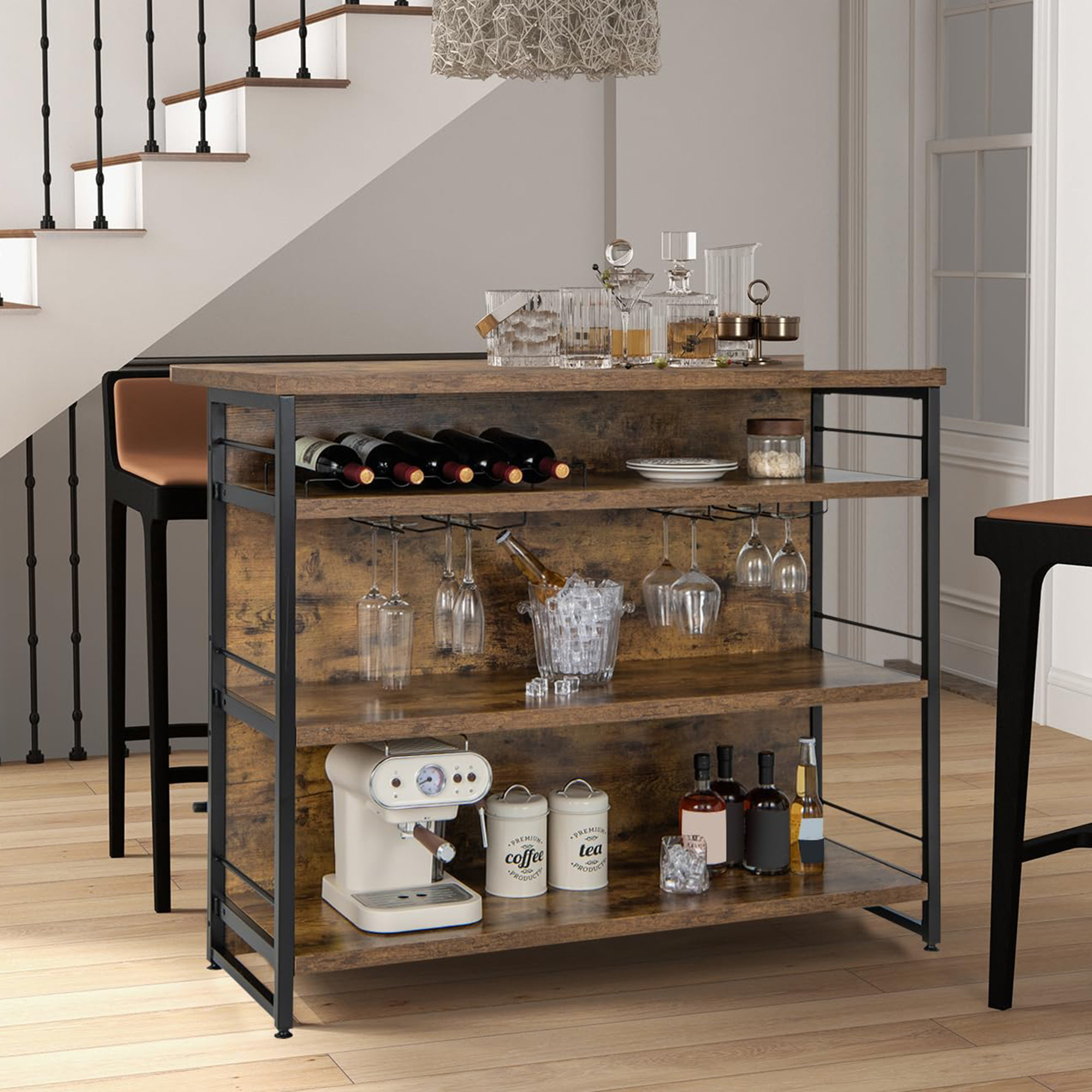 Ebern Designs 4-Tier Bar Table Sideboard with 3 Open Shelves | Wayfair.co.uk