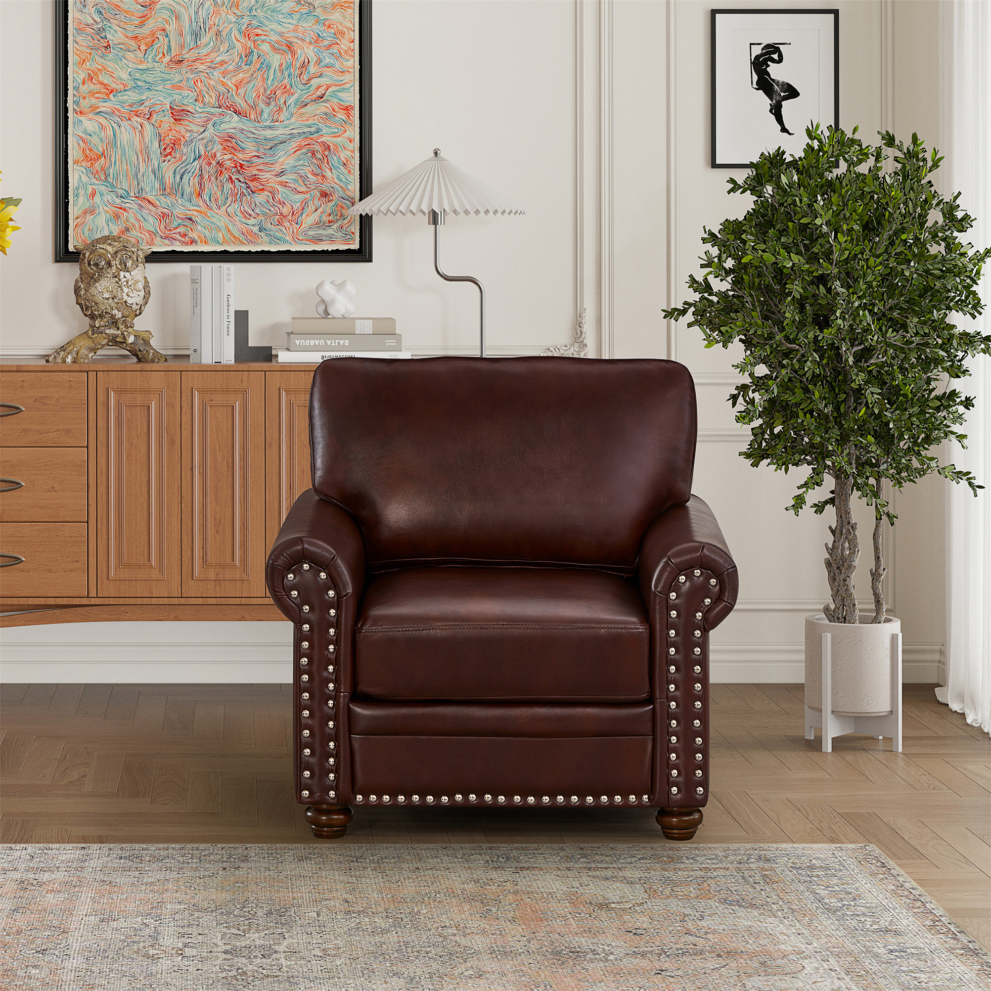 Charlton Home® Living Room Sofa Single Seat Chair With Wood Leg Faux ...