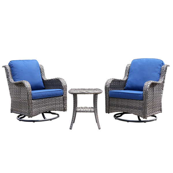 Lark Manor Tommy Swivel Wicker Rattan Outdoor Rocking Chairs Set with ...