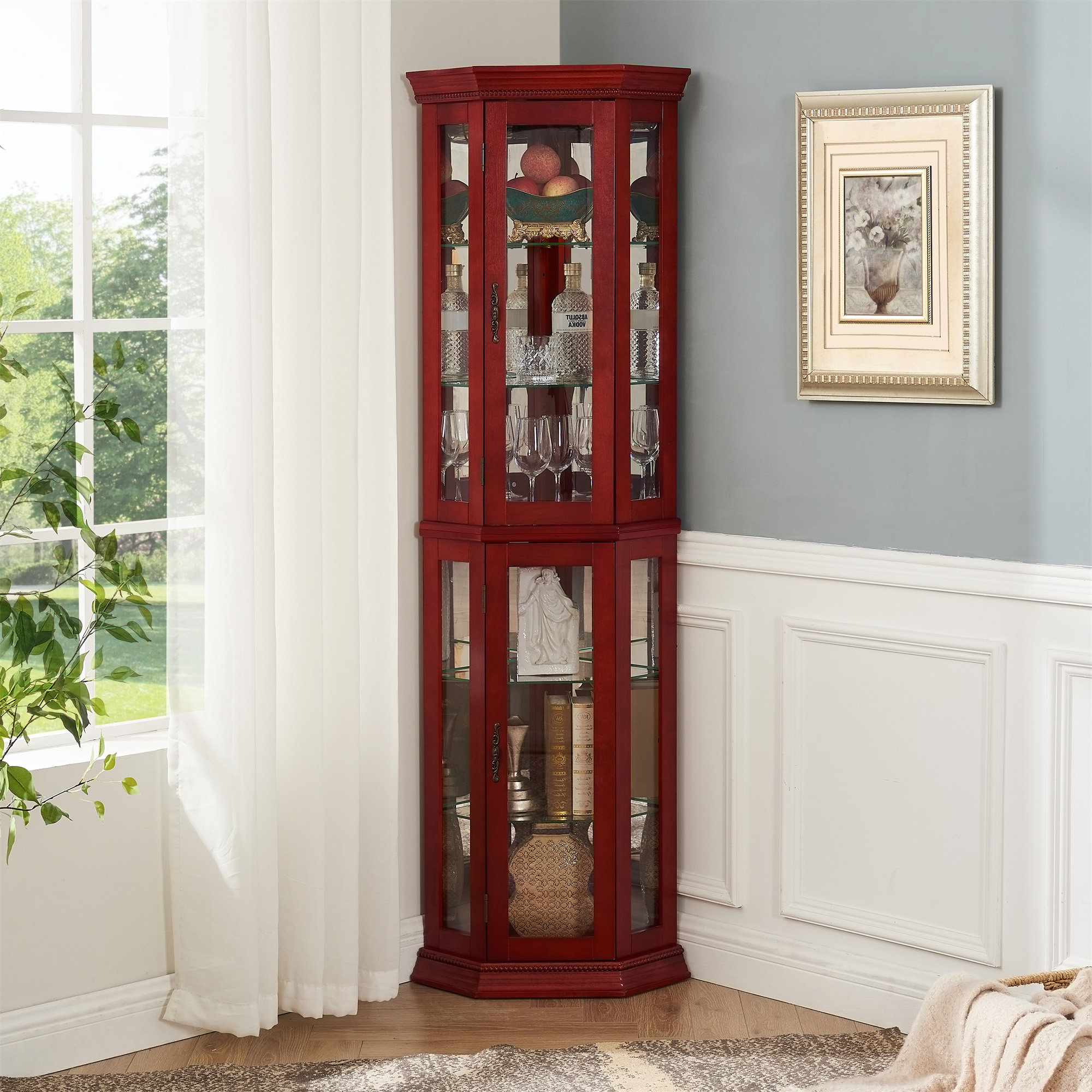 Astoria Grand Corner Curio Cabinet Lighted Corner Display | Wayfair