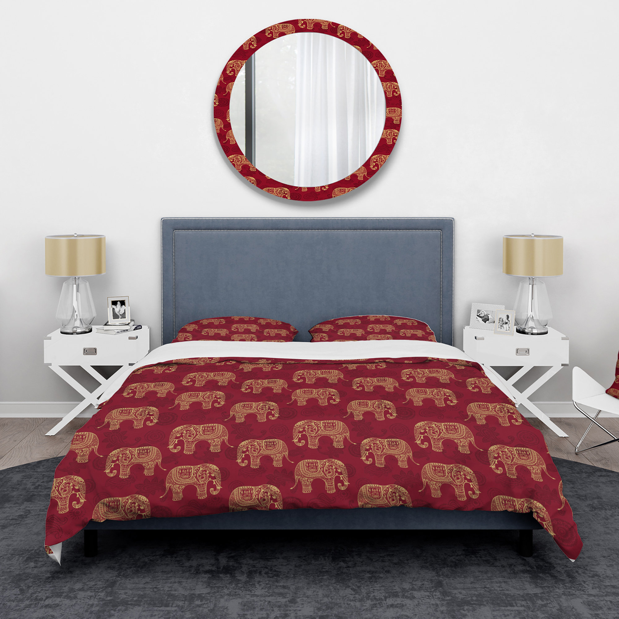 Design Art Indian Elephants On Red - Bohemian Duvet Cover Set ...