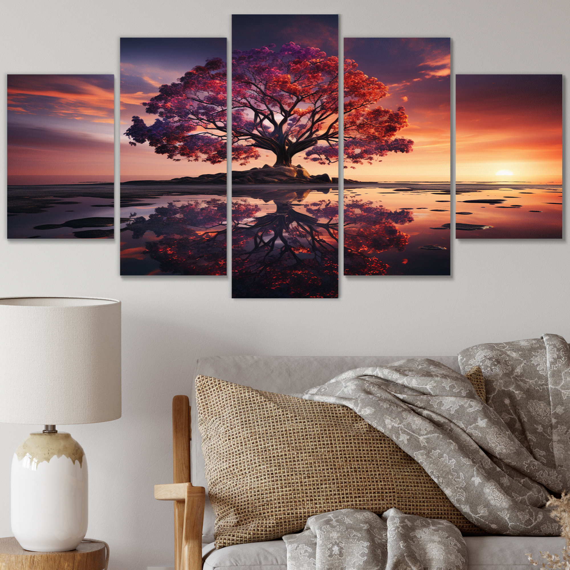 Latitude Run® 'Coral Tree Enchanted Twilight - Landscape Trees Canvas ...