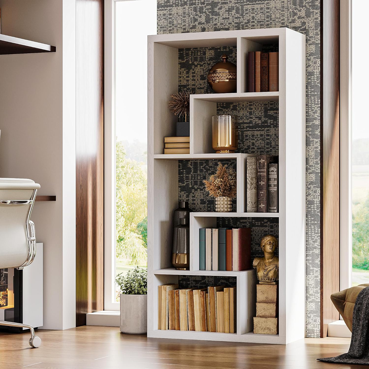 Latitude Run® Bookcase 6-Shelf Industrial Bookshelf White Etagere ...