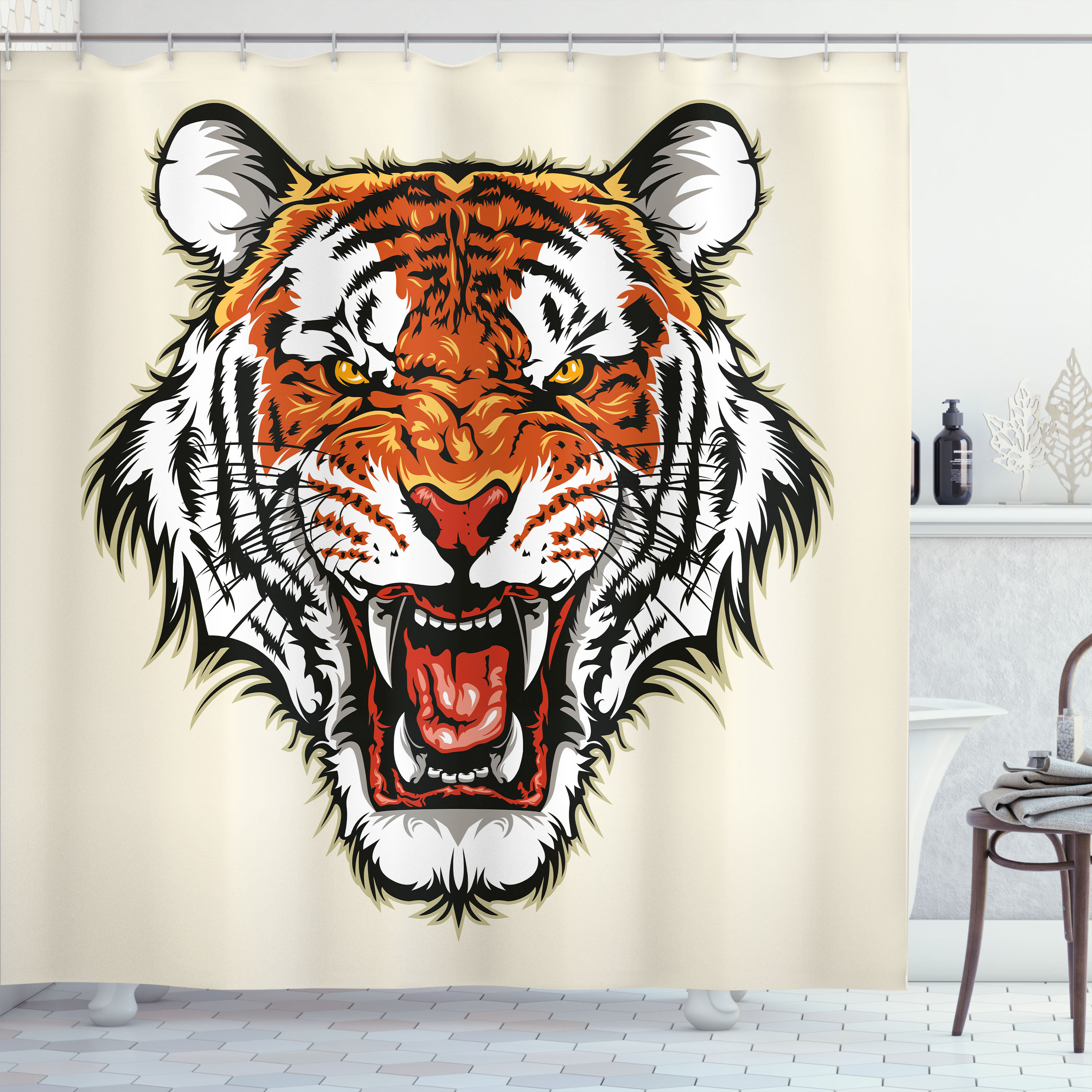 Ivy Bronx Tiger Shower Curtain Ready to Attack in Jungle Orange Black ...
