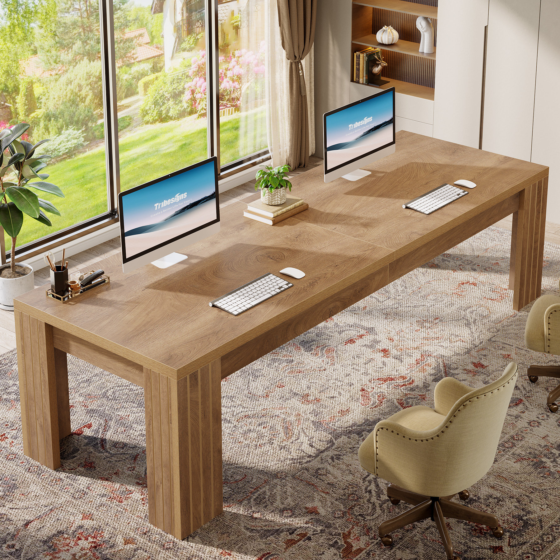 Ebern Designs 78.7 Inches Extra Long Desk For 2 People, Large Two ...