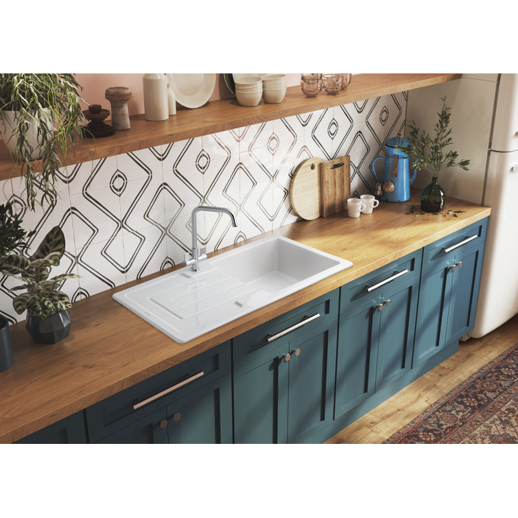 Rangemaster Sink & Taps Austell 500mm W Single Bowl Ceramic Inset ...