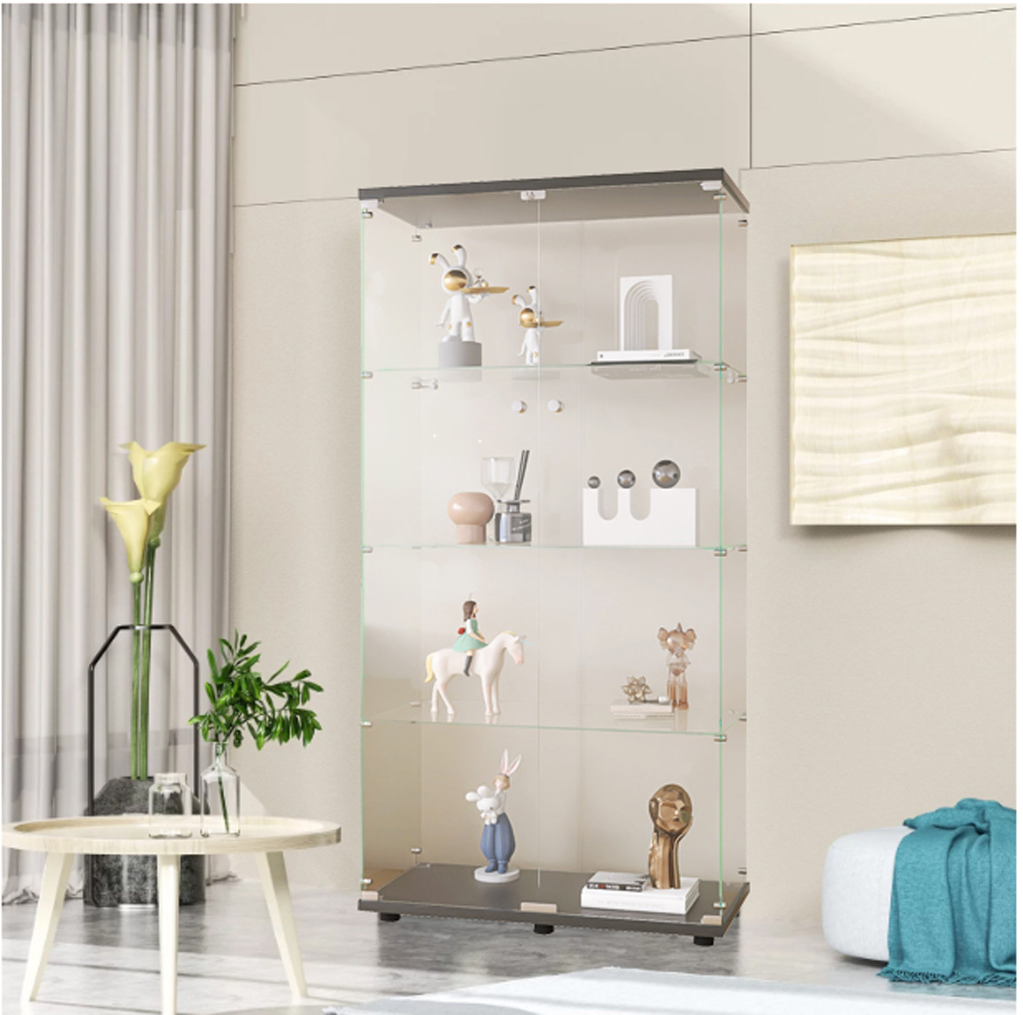 Brayden Studio Floor Standing Glass Display Cabinet With 4 Shelves ...