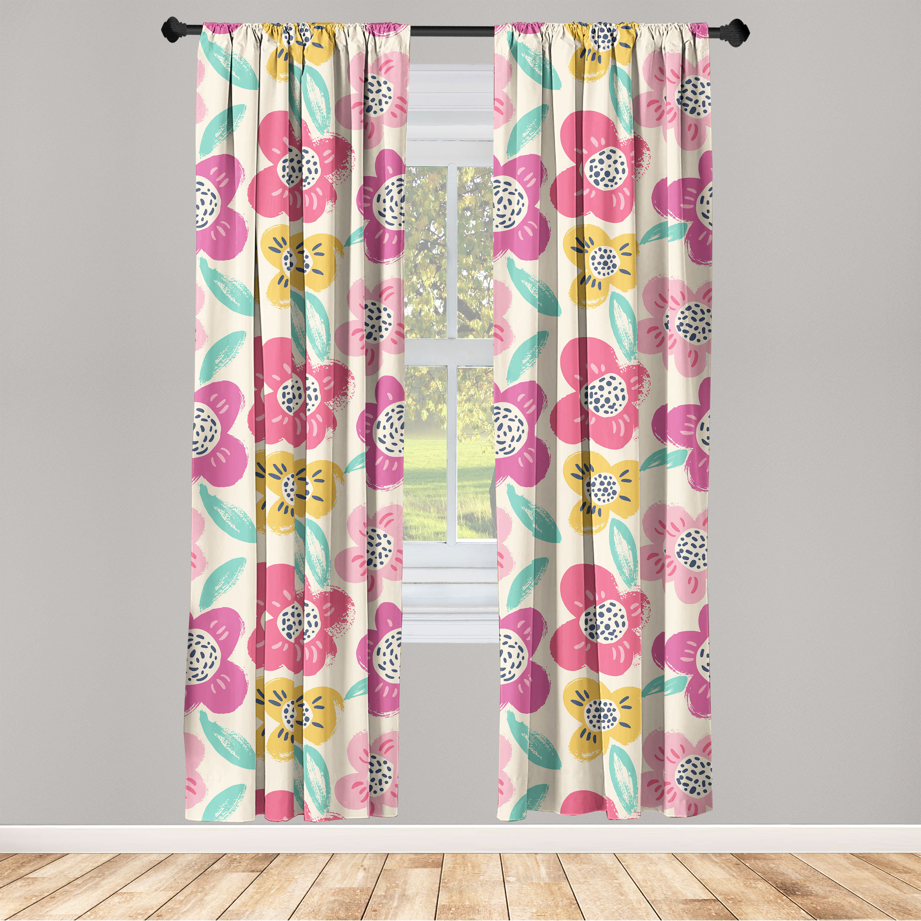 East Urban Home Floral Fun Curtains Perennial Flax Colorful Pair 426607 ...