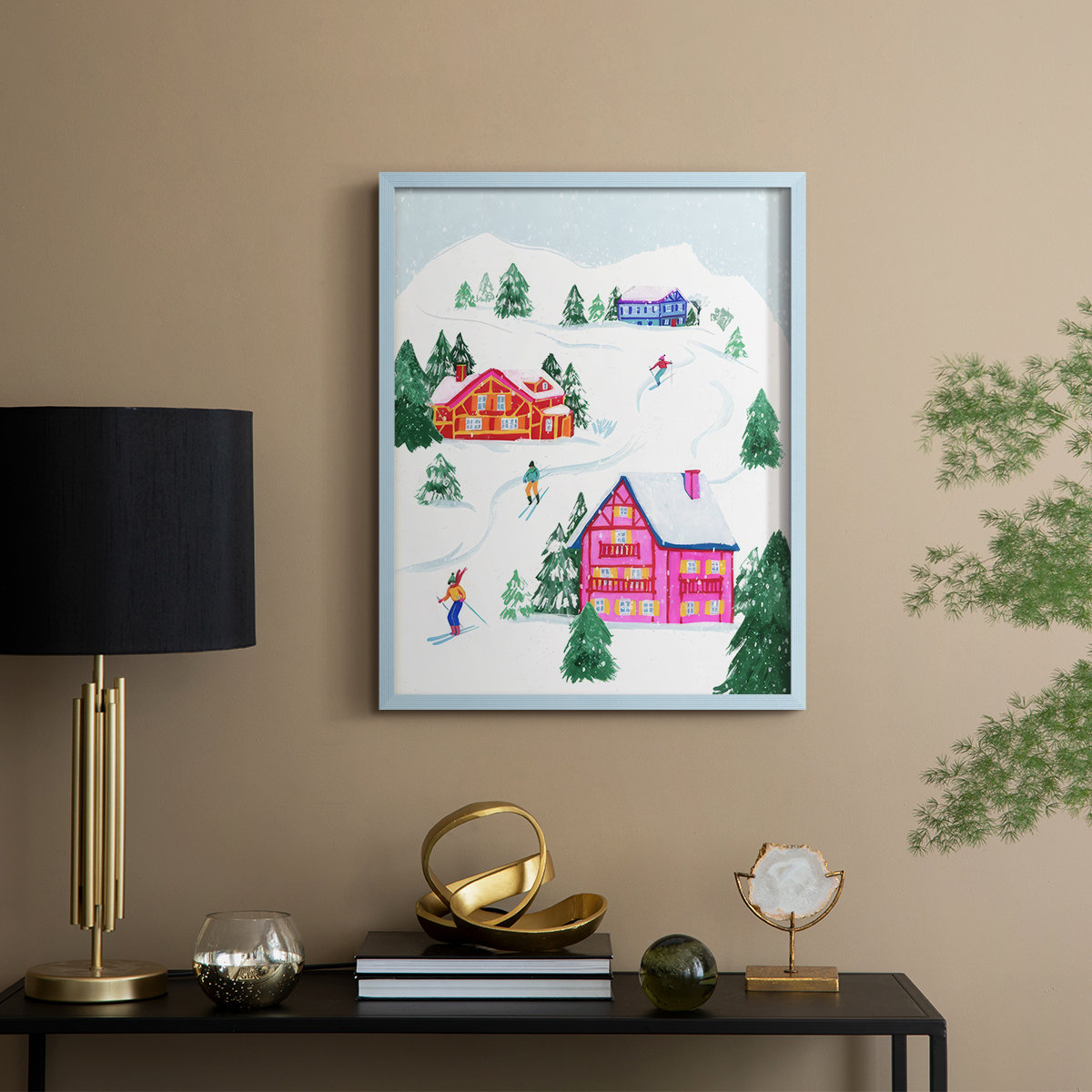 Dakota Fields Candy Ski Village II Framed Print - Solid Wood | Wayfair