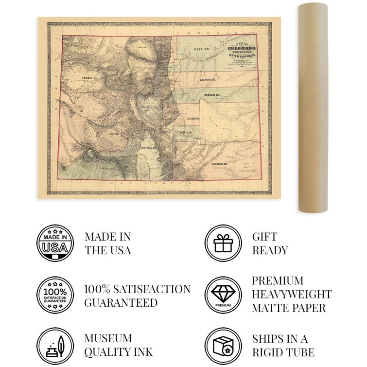 HISTORIC PRINTS HISTORIX Vintage 1862 Colorado Territory Map - 24X36 ...