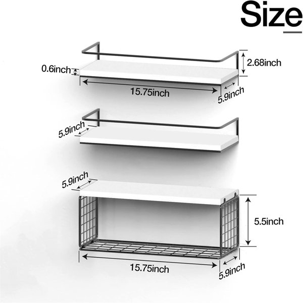17 Stories Floating Shelves Wall Mounted With Storage Basket And ...