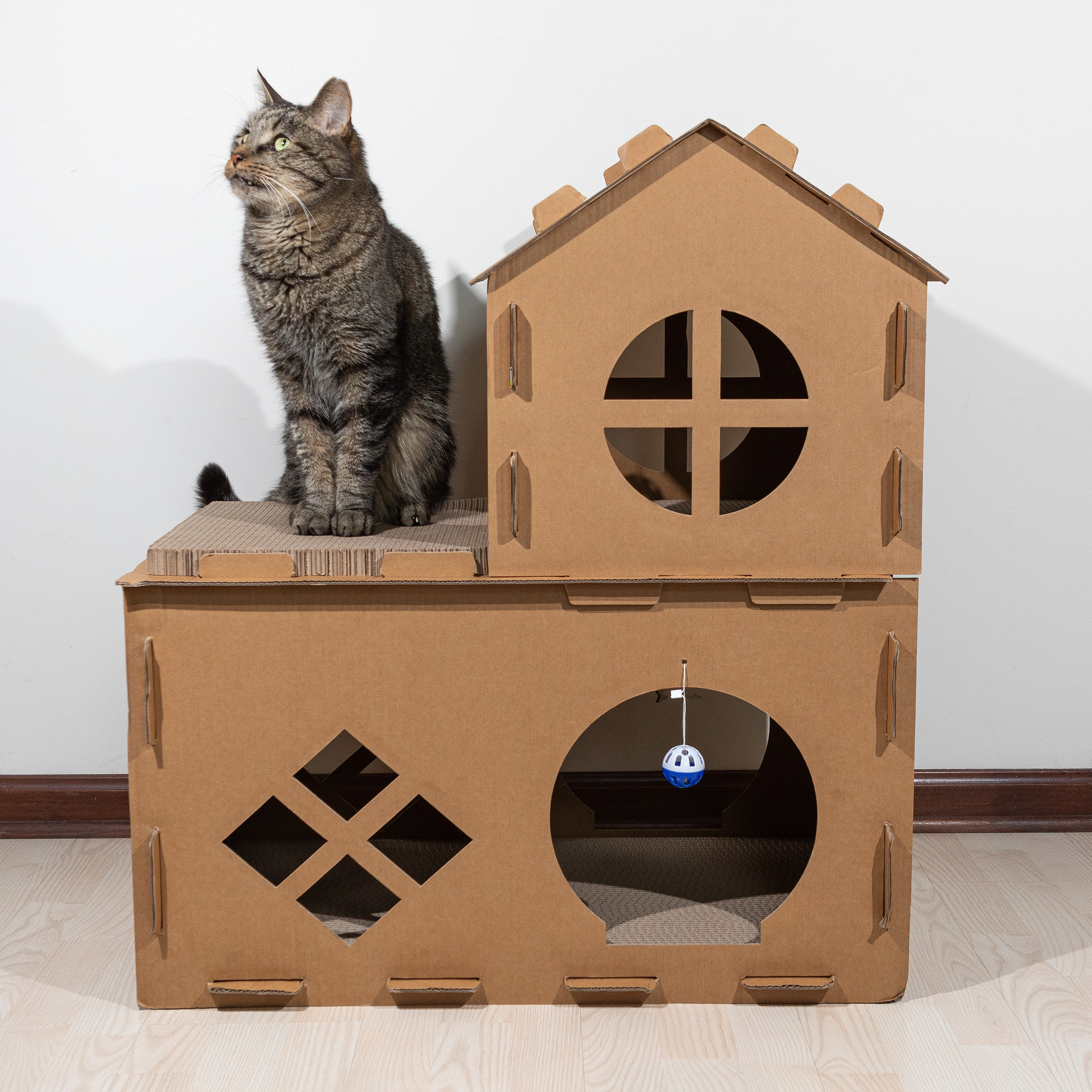 PETMAKER Cat House - Cardboard Cat House with Scratching Pads, Toys ...