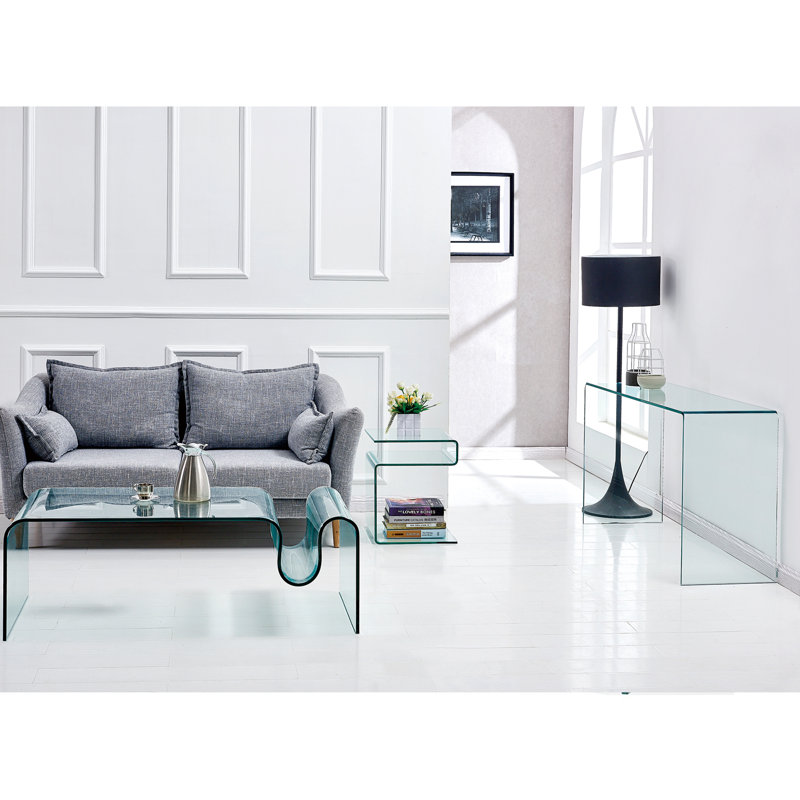 Brayden Studio® Transparent Glass Console Table Transparent Clear Sofa ...