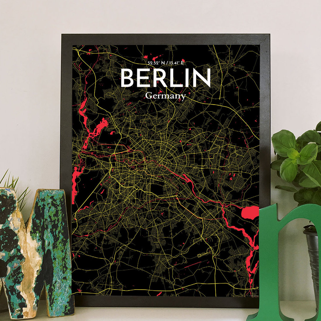 Wrought Studio™ 'Berlin City Map' Graphic Art Print Poster in Contrast ...