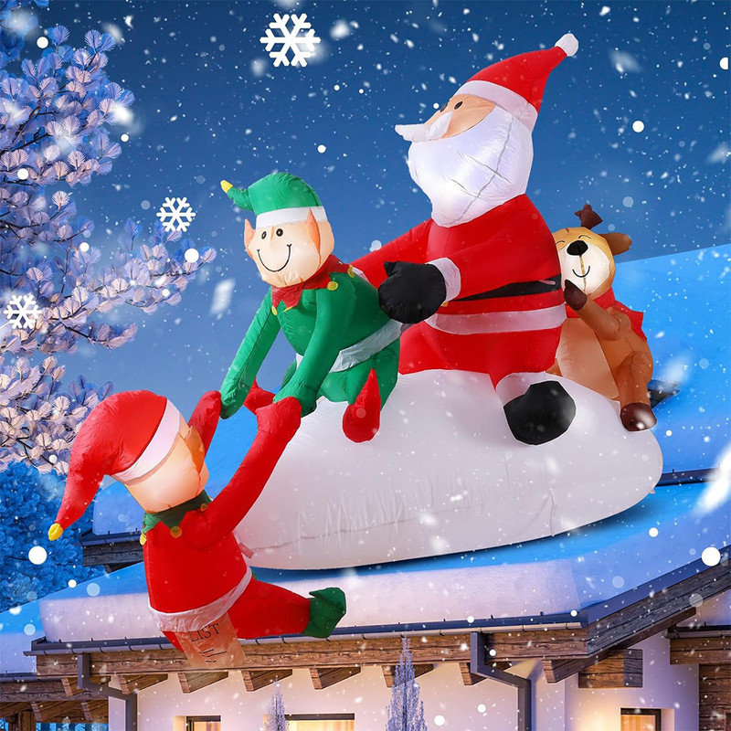The Holiday Aisle® 9FT Inflatable Santa Claus with Christmas Elves ...