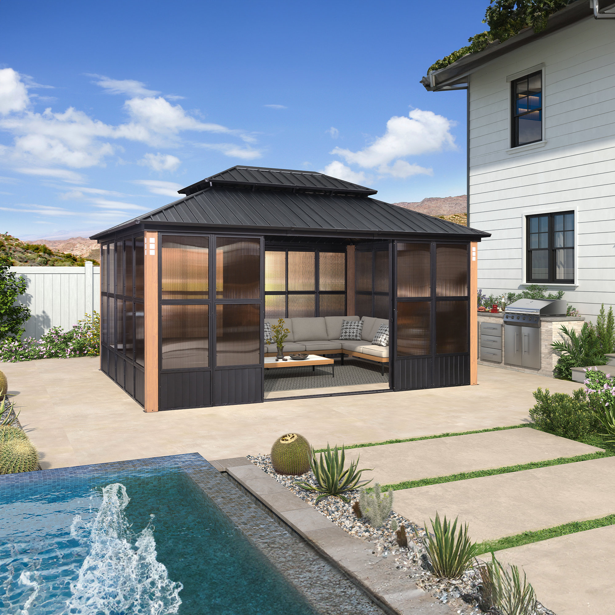 PURPLE LEAF 16 Ft. W x 12 Ft. D Aluminum Gazebo Outdoor Screen House ...